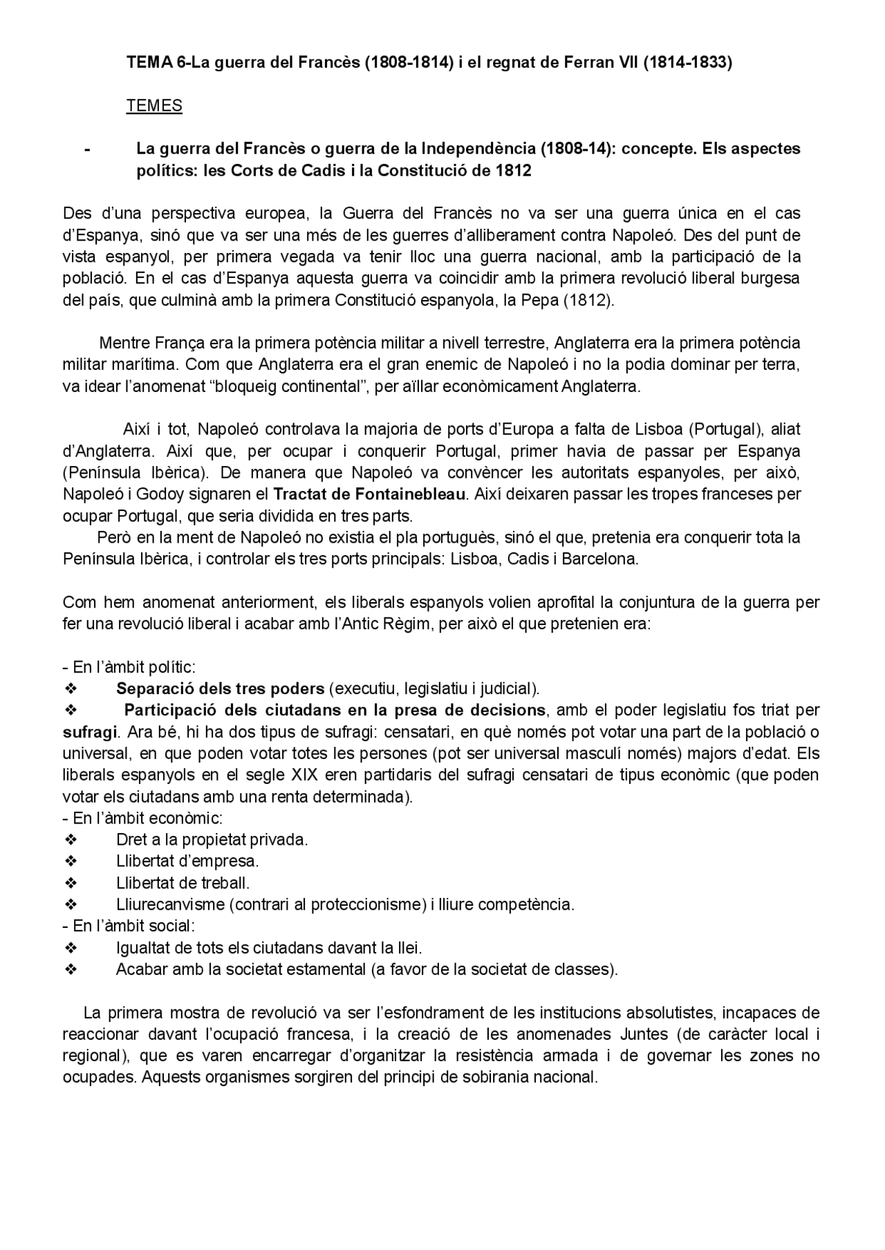 H.E.TEMA 6- La guerra del Francès (1808-1814) i el regnat de Ferran VII (1814-1833) | Exámenes ...