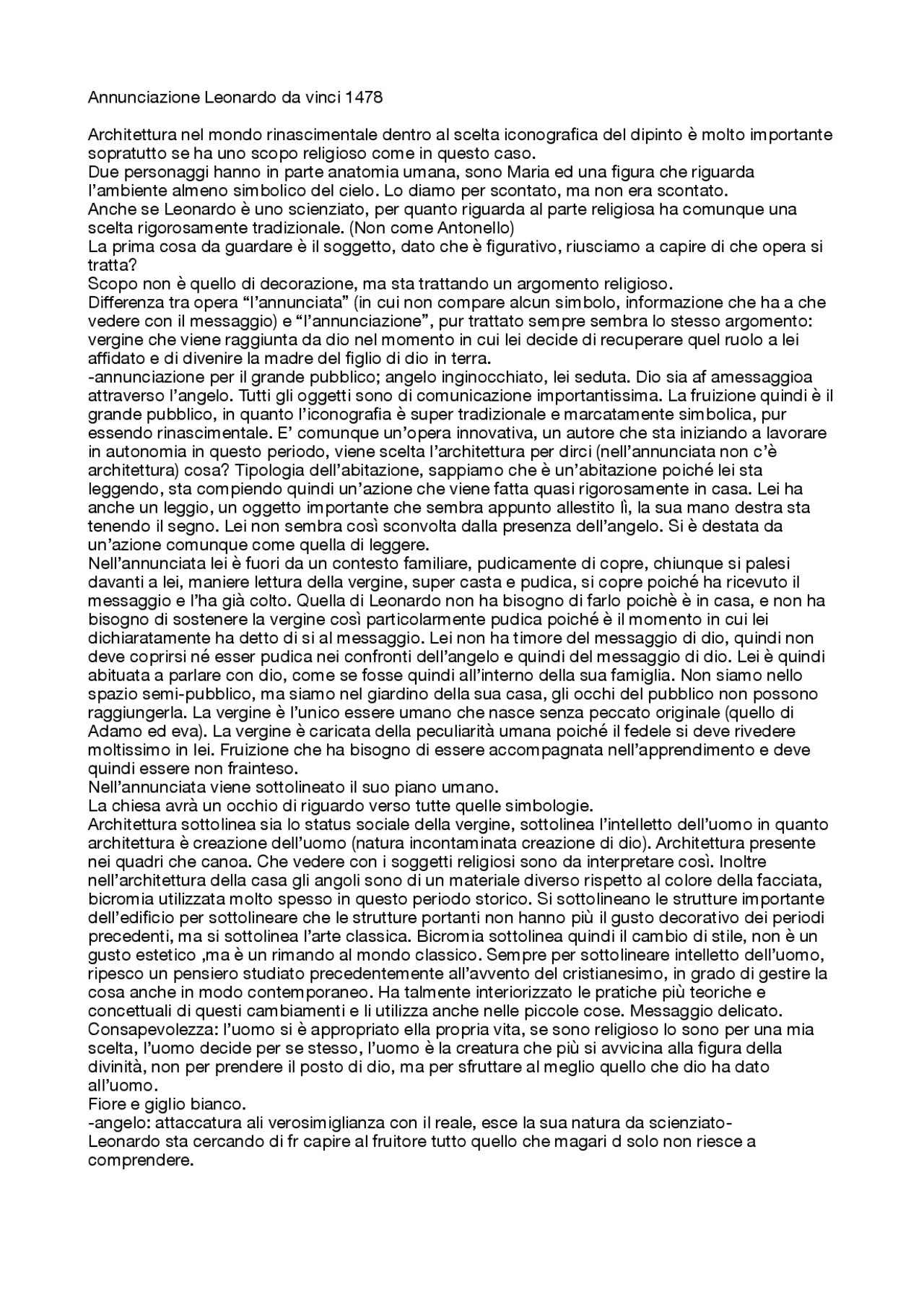 Annunciazione Di Leonardo Da Vinci Appunti Di Storia Dellarte Docsity
