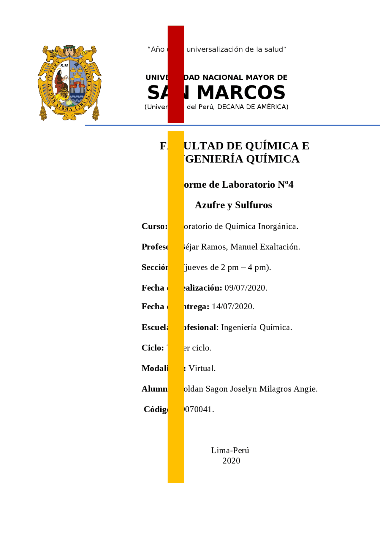 Informe De Inorganica Unmsm Monografías Ensayos De Química Orgánica