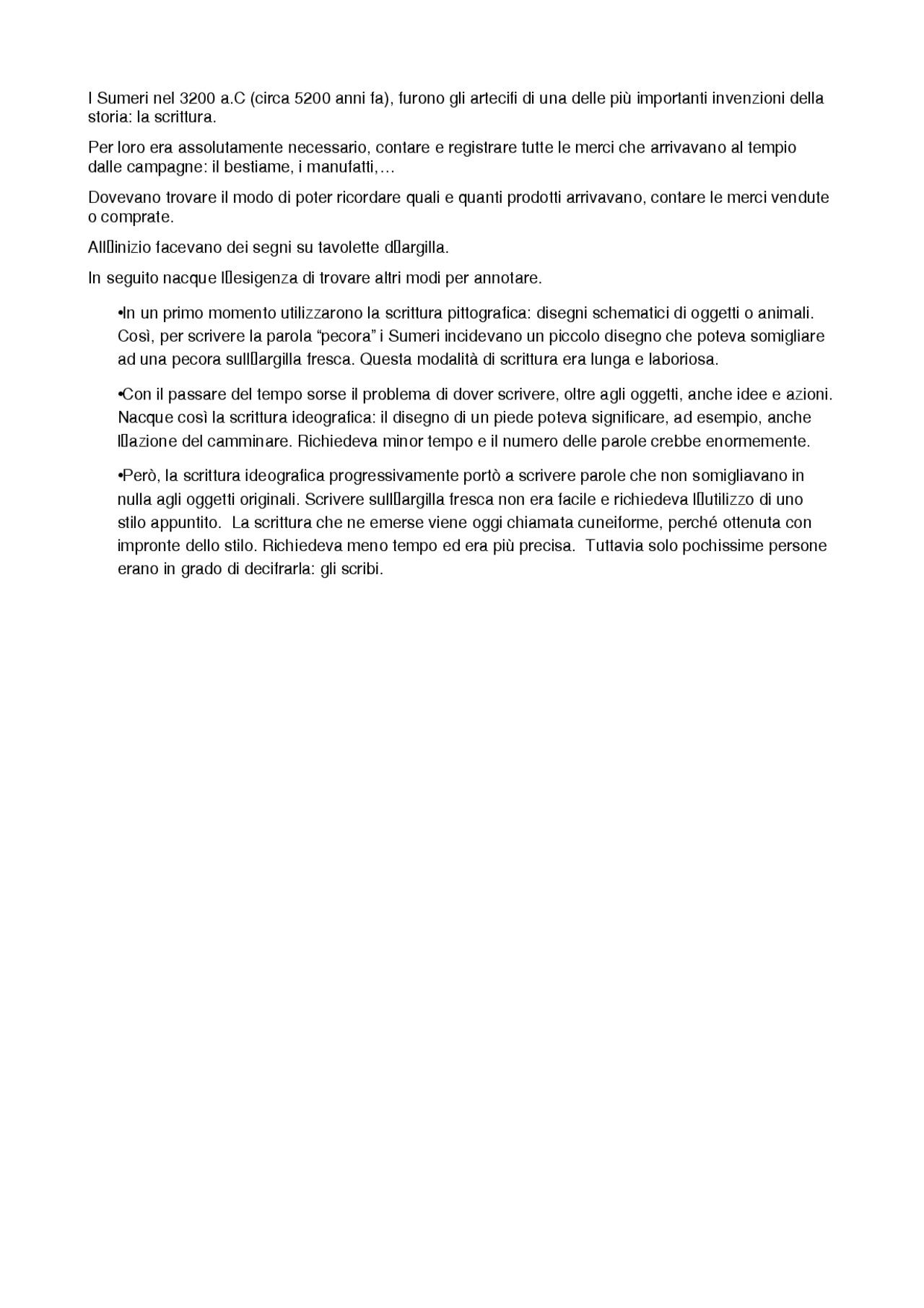 Breve Riassunto Sulla Scrittura Sumera Appunti Di Storia Docsity