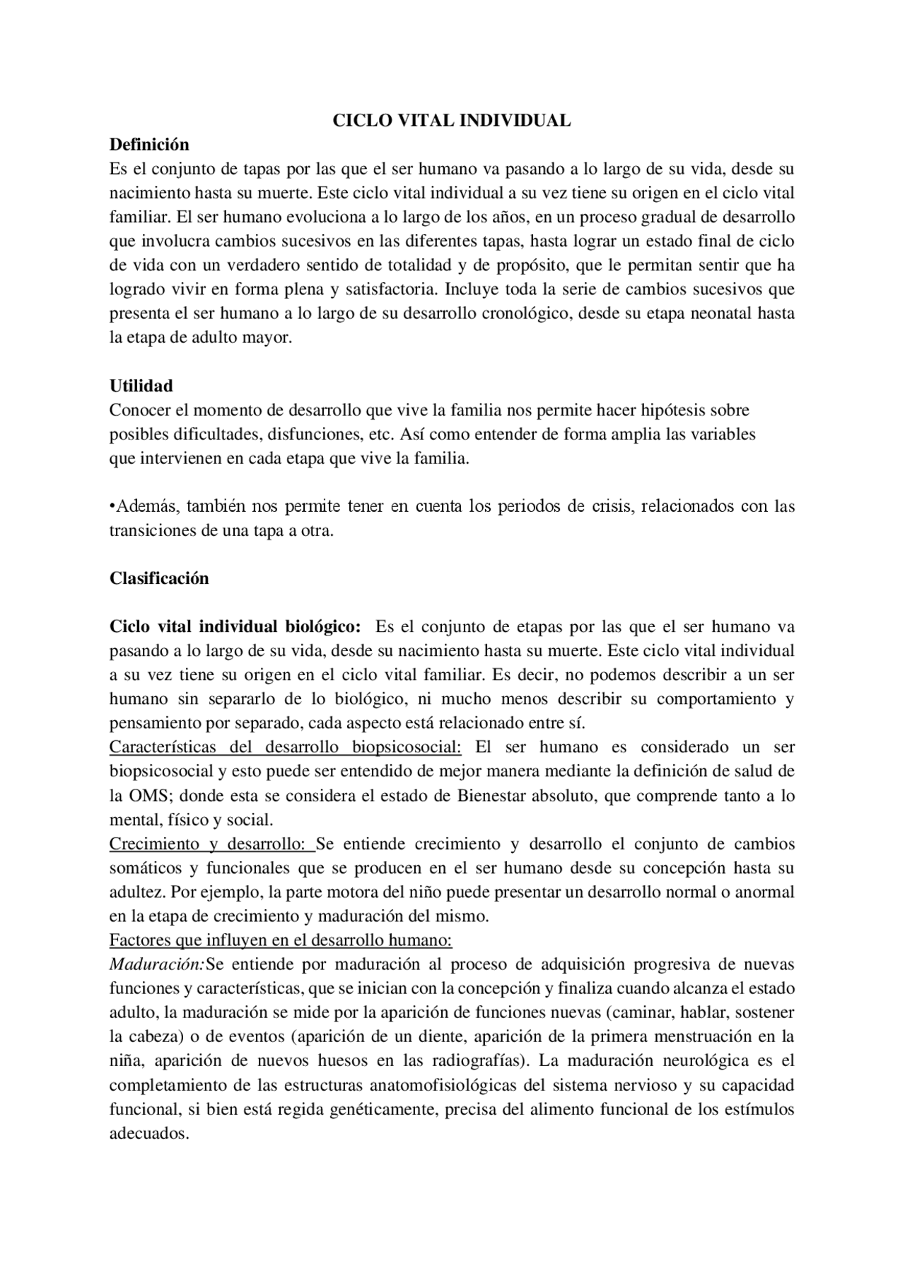 Ciclo Vital Individual Resúmenes De Salud Pública Docsity