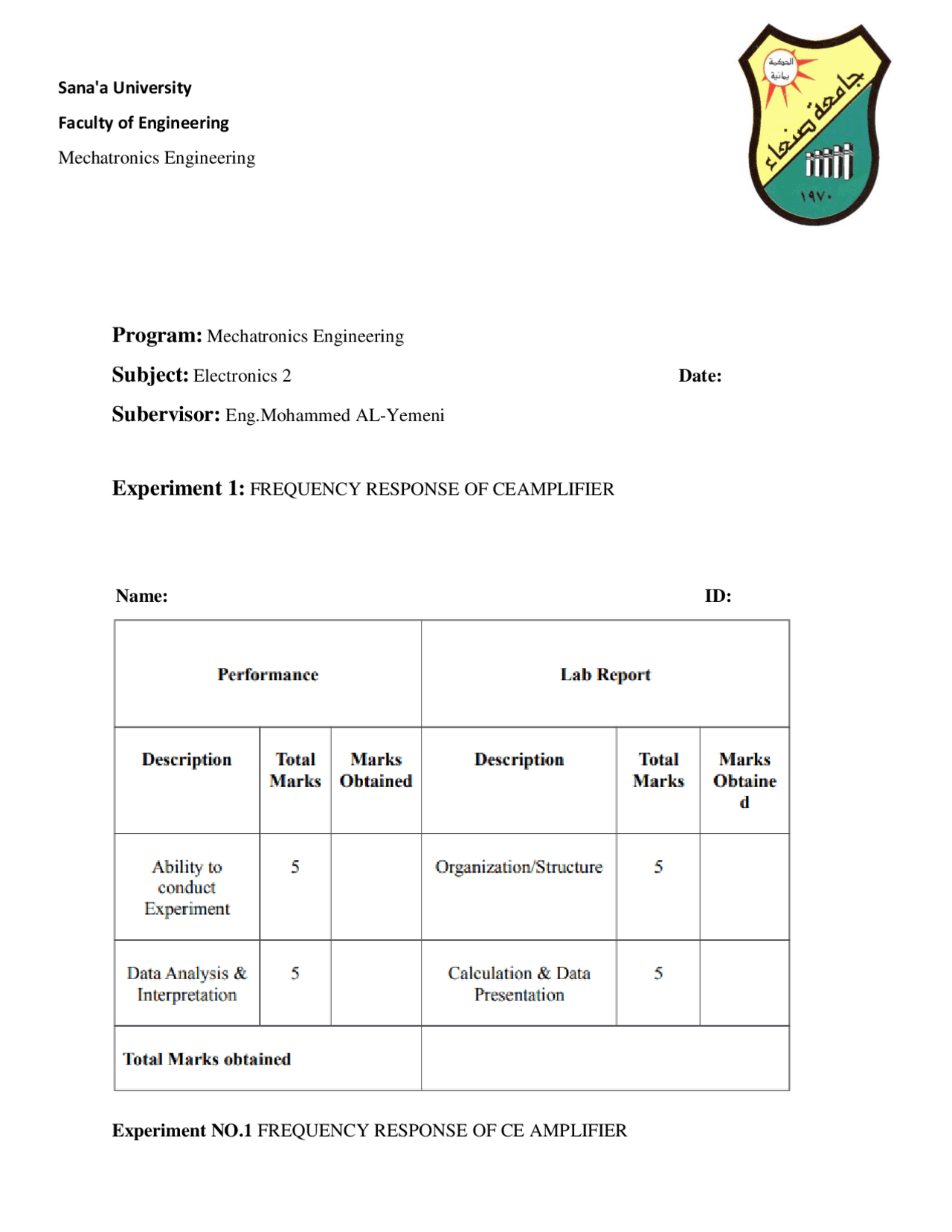 Electronics Lab Reports Ready | Study Guides, Projects, Research Electronics | Docsity