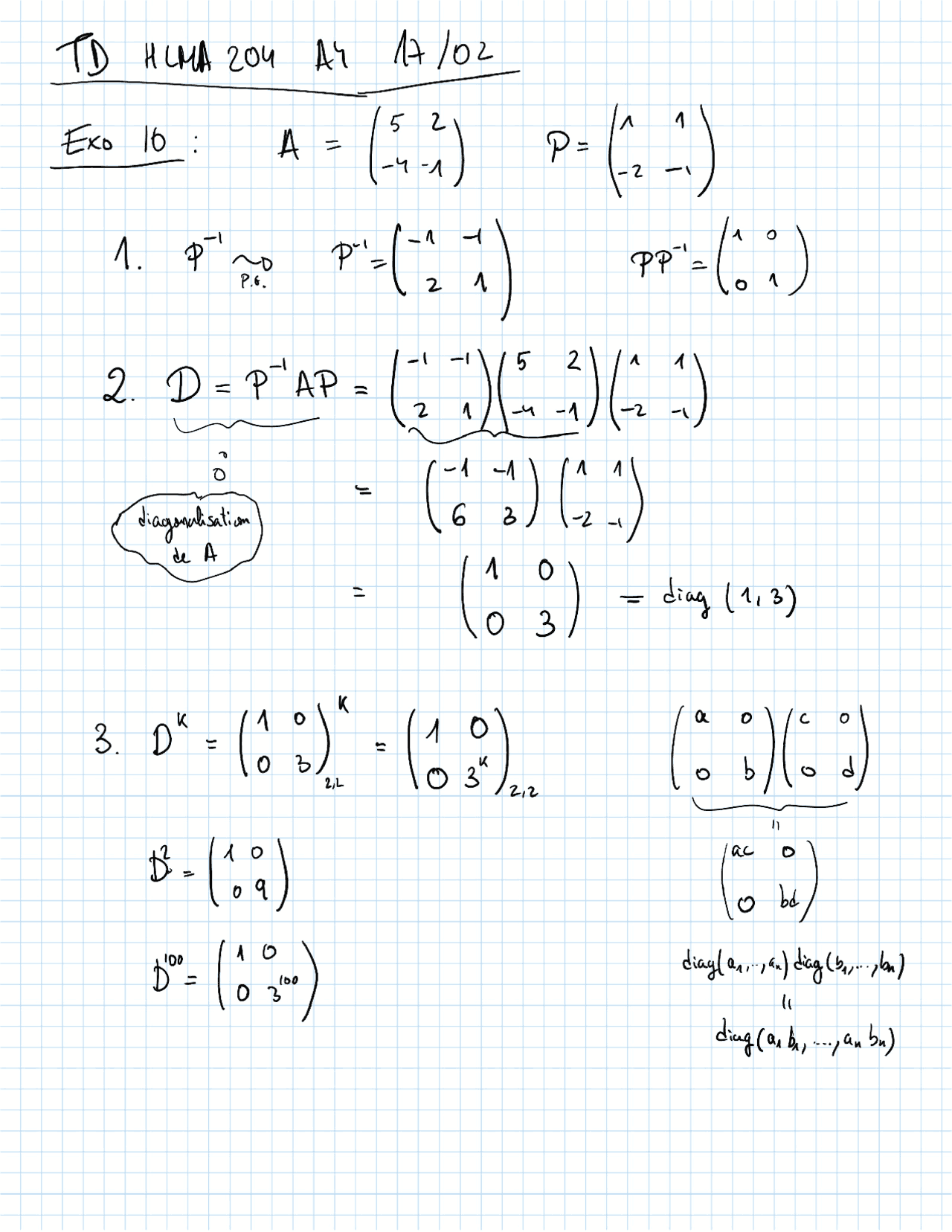 Correction matrices base inverse theorem de gauss | Exercices Mathématiques | Docsity