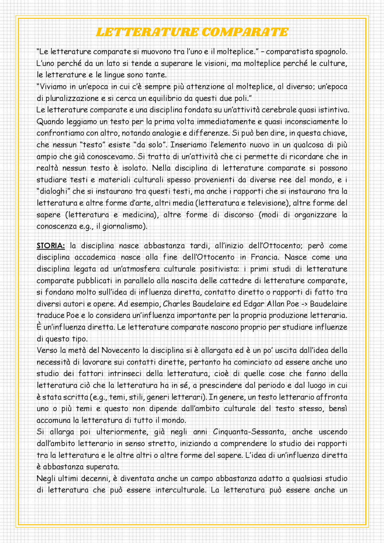 Letterature Comparate Sbobinature Di Letterature Comparate Docsity