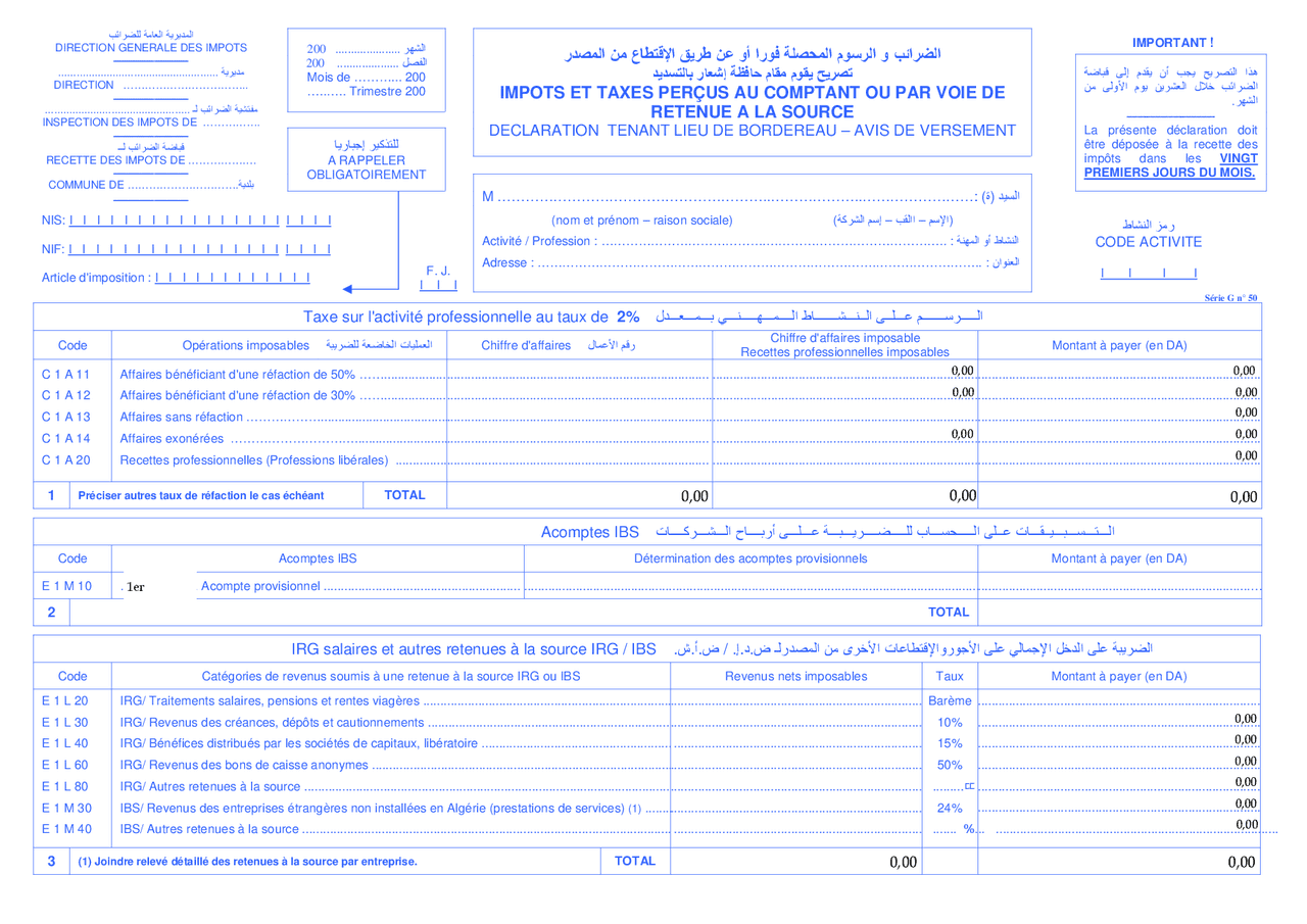 G50 fiscalité document excel pour étudiants | Schemes and Mind Maps Finance | Docsity