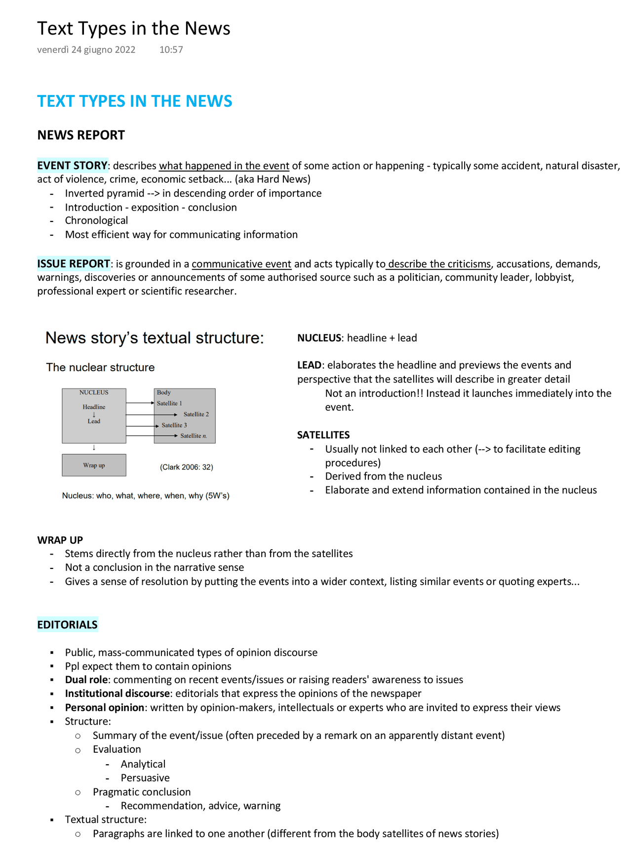 Text Types In The News Appunti Di Lingua Inglese Docsity