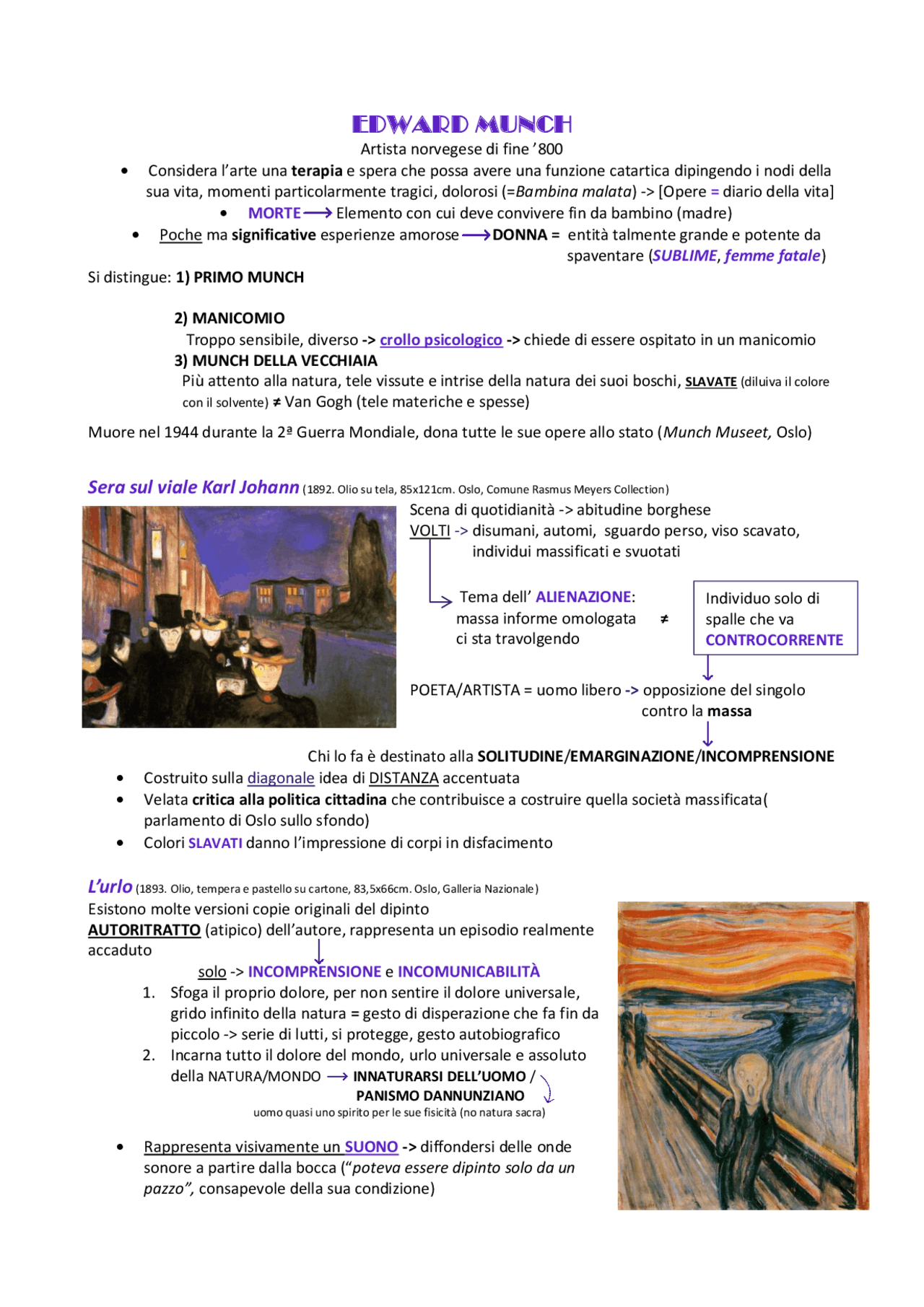 Storia Dellarte Munch Schemi E Mappe Concettuali Di Elementi Di