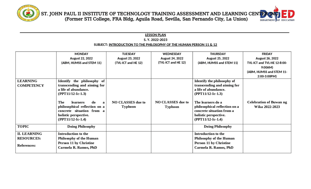 Philosophy lesson plan | Essays (high school) Philosophy | Docsity