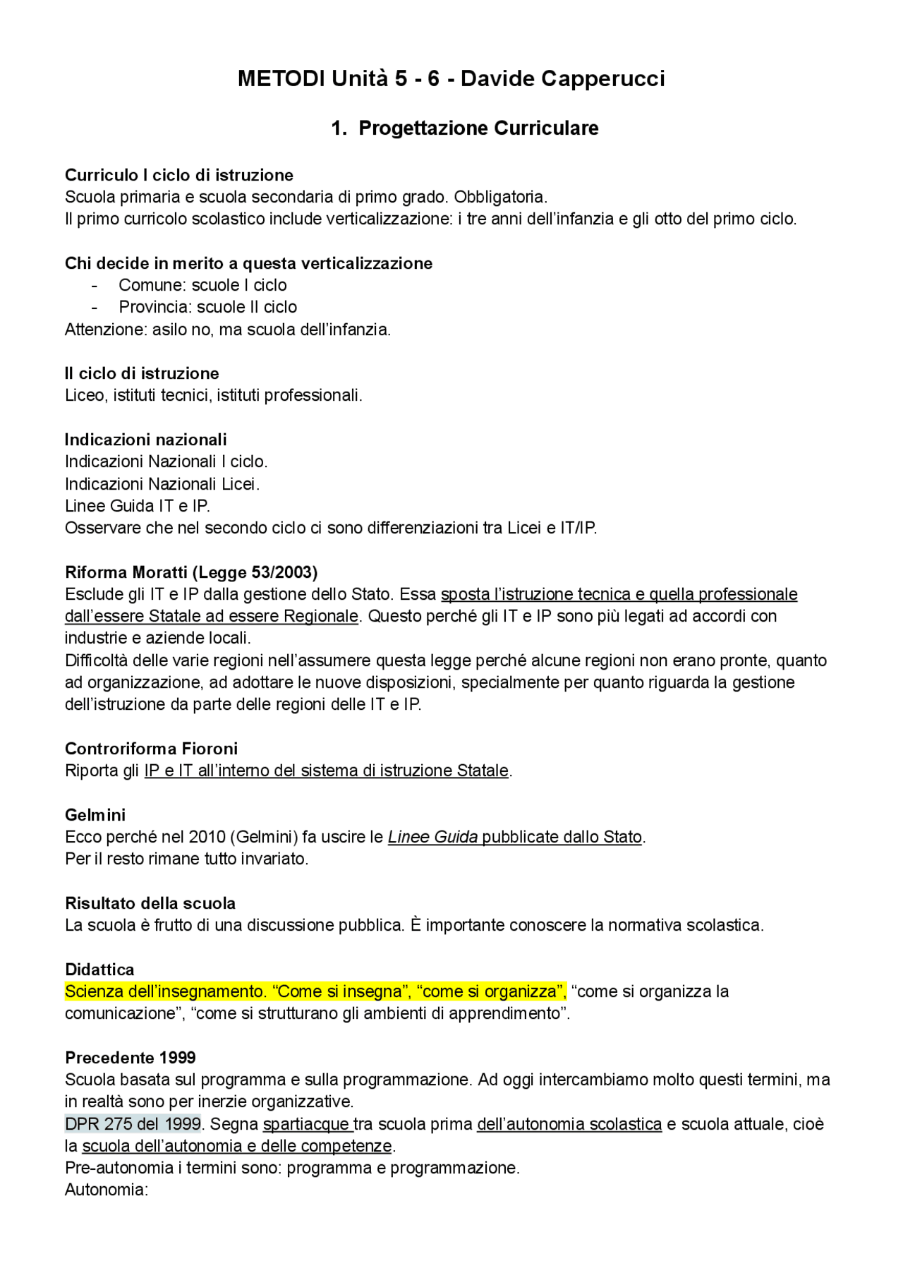 Metodologie Didattiche 24 Cfu Davide Capperucci Appunti Di Metodi Di