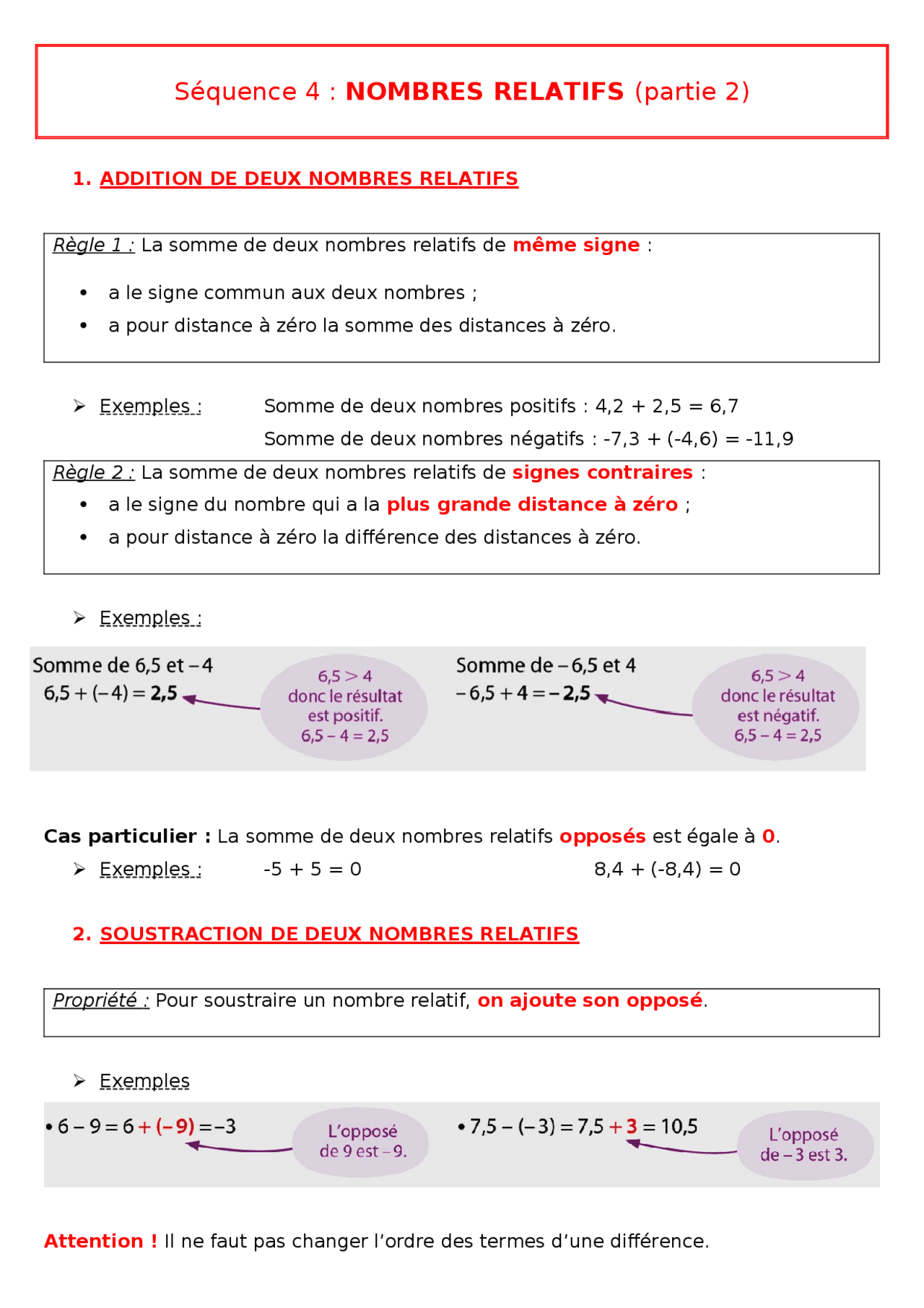 Cours addiction soustraction | Exercices Mathématiques | Docsity