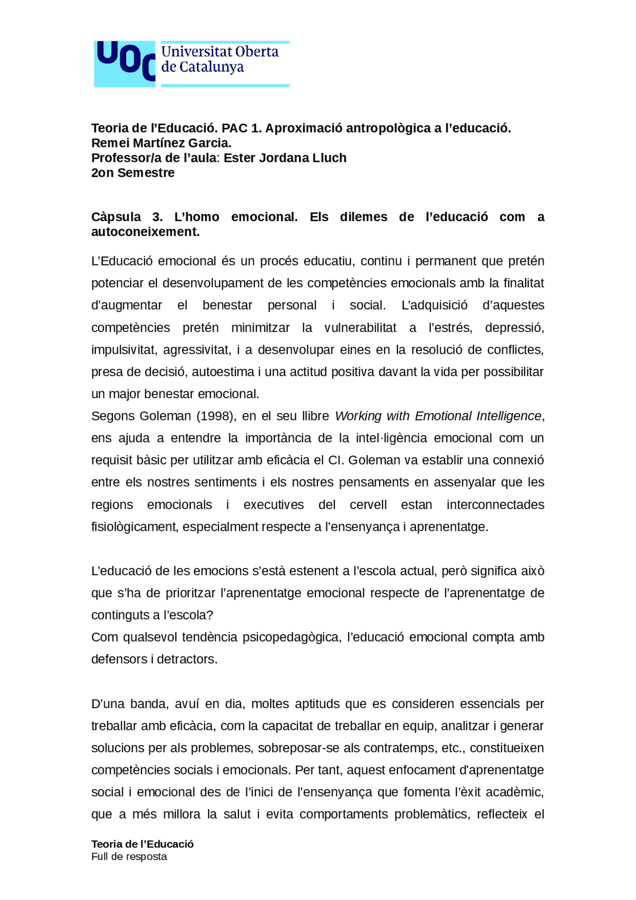 Pac1 Teoria De LeducaciÓ Ejercicios De Teoría Social Docsity
