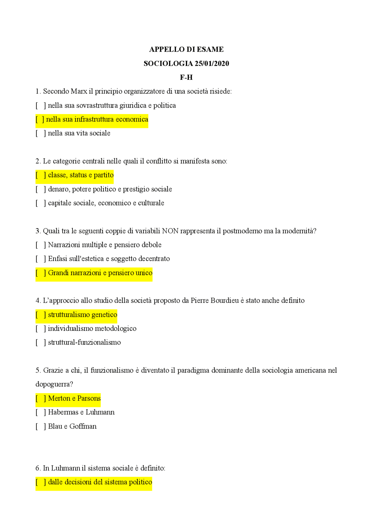 Sociologia Prove Desame Prove Desame Di Sociologia Docsity