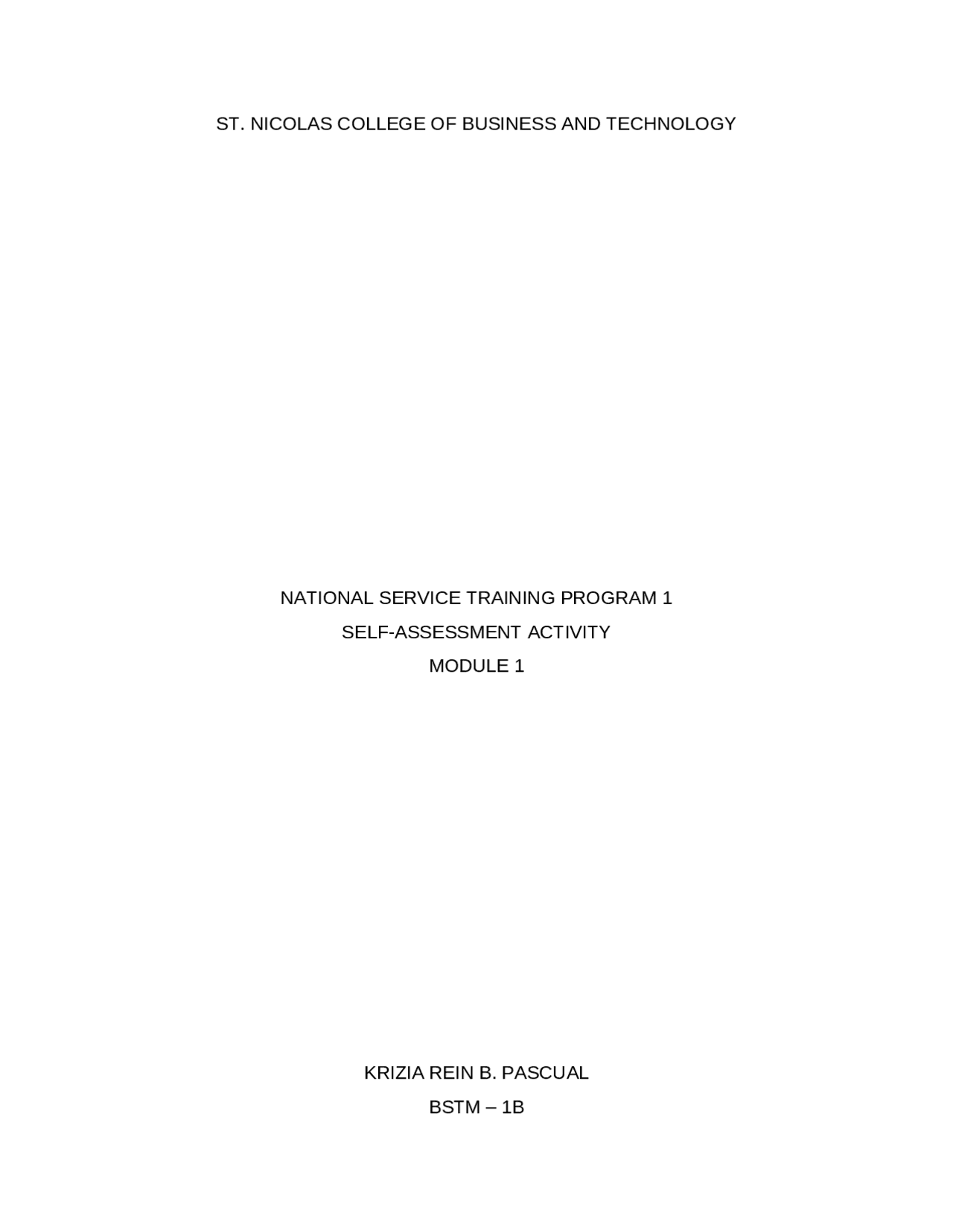 National Service Training Program | Essays (high school) English | Docsity