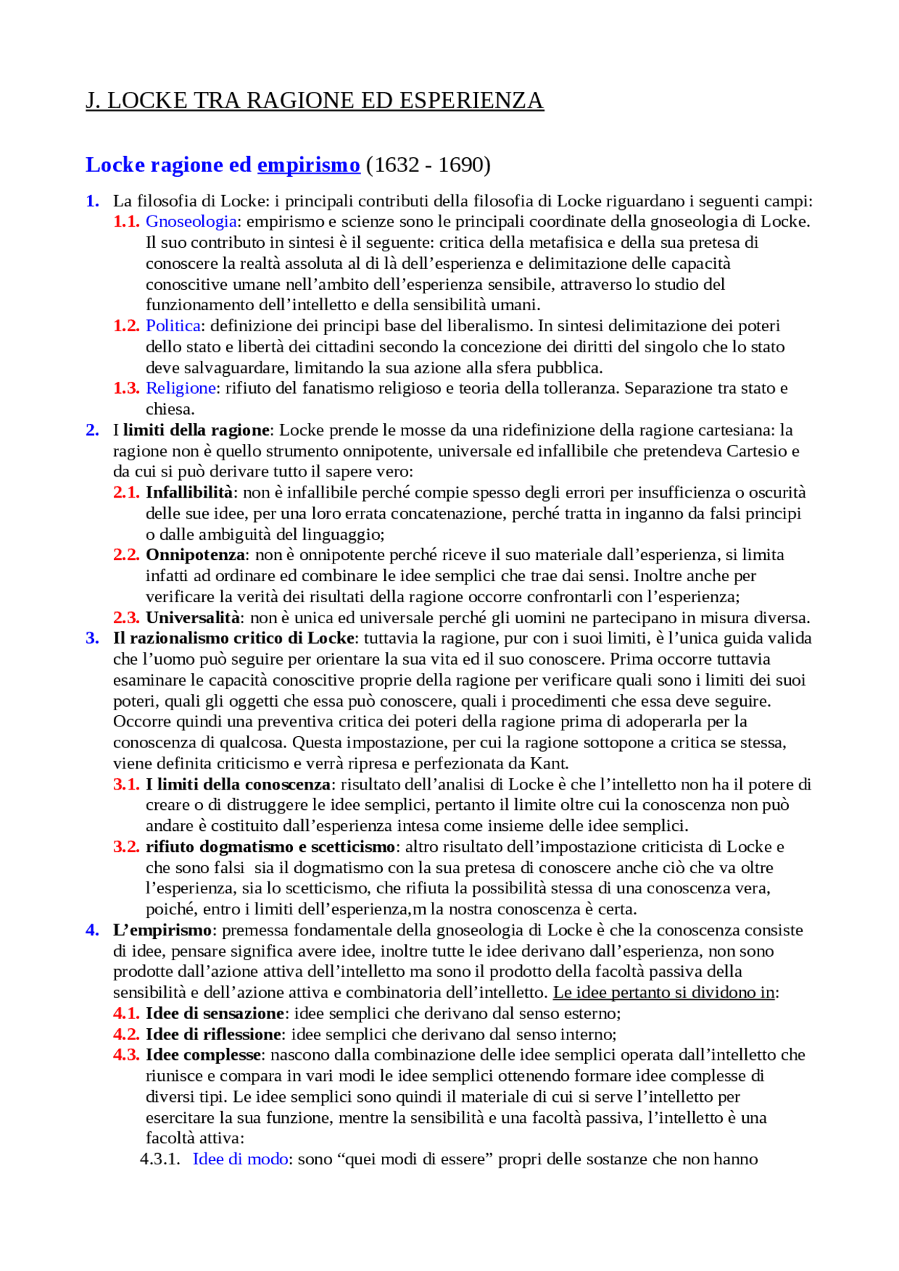 J Locke Tra Ragione Ed Esperienza Schemi E Mappe Concettuali Di