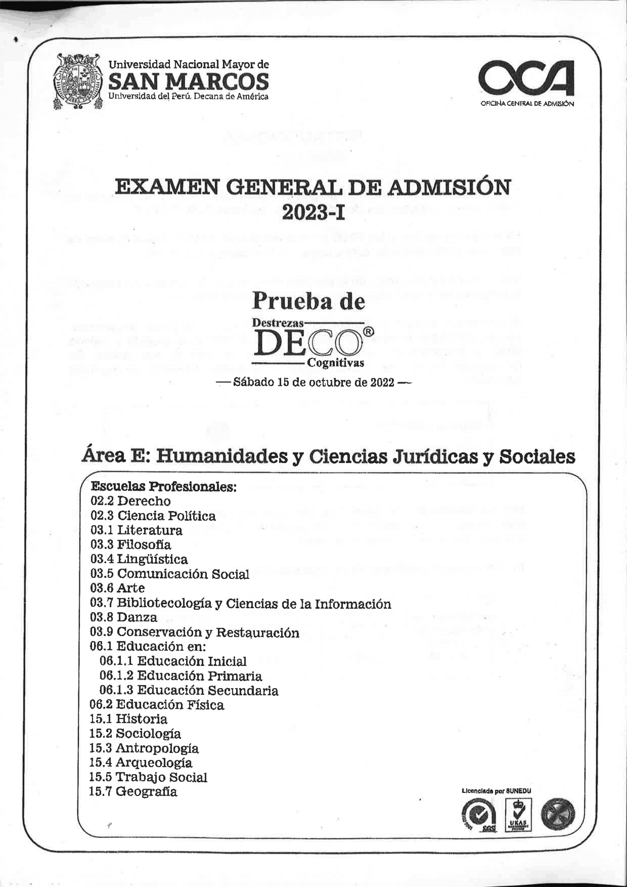 Examen De Admision Unmsm 2023 I Exámenes Selectividad De Fundamentos