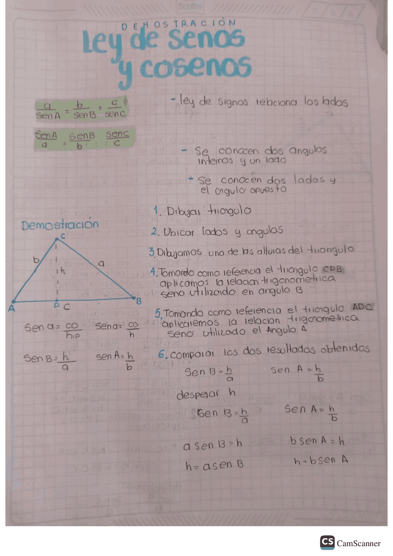 Ley de senos y cosenos | Apuntes de Matemáticas | Docsity