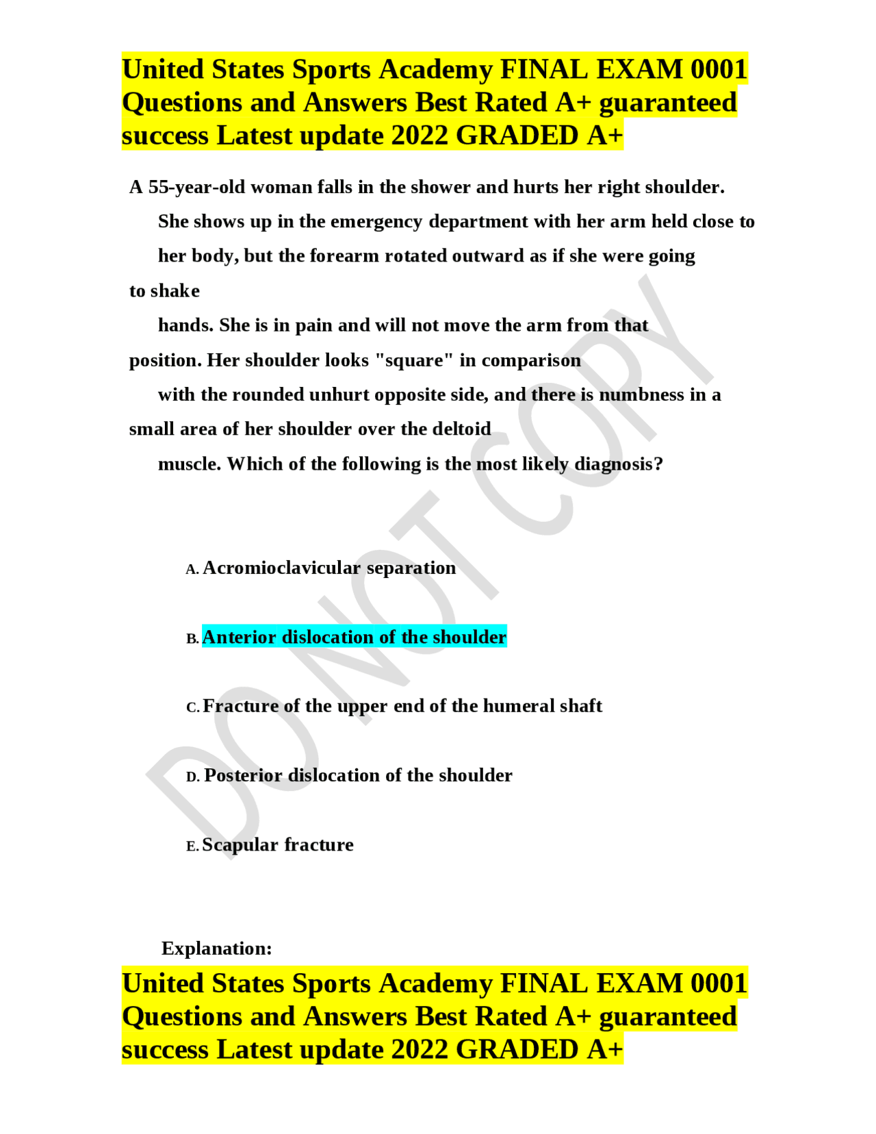 United States Sports Academy FINAL EXAM 0001 Questions and Answers Best ...
