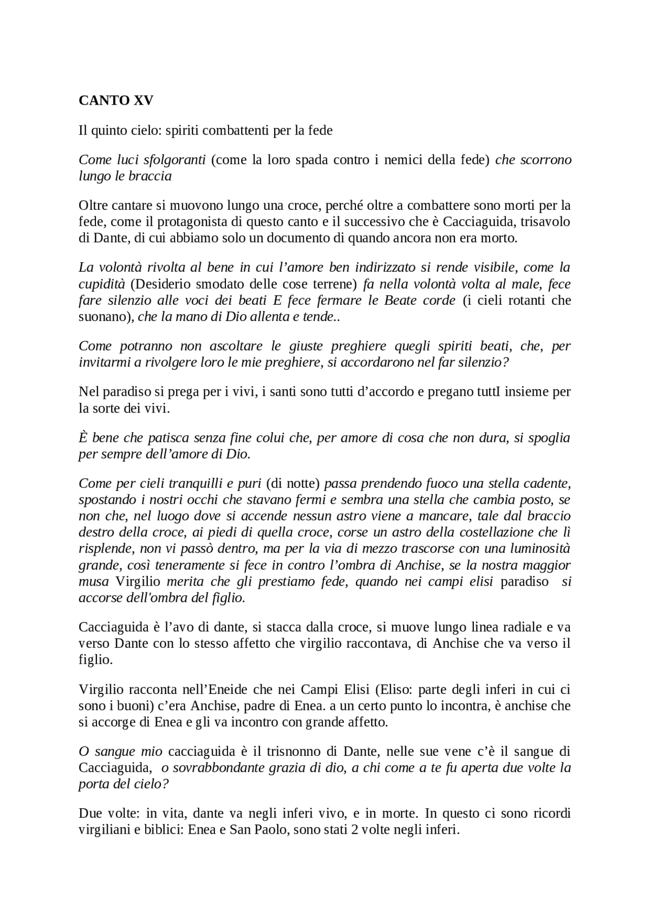 Canto Xv Paradiso Divina Commedia Appunti Di Italiano Docsity