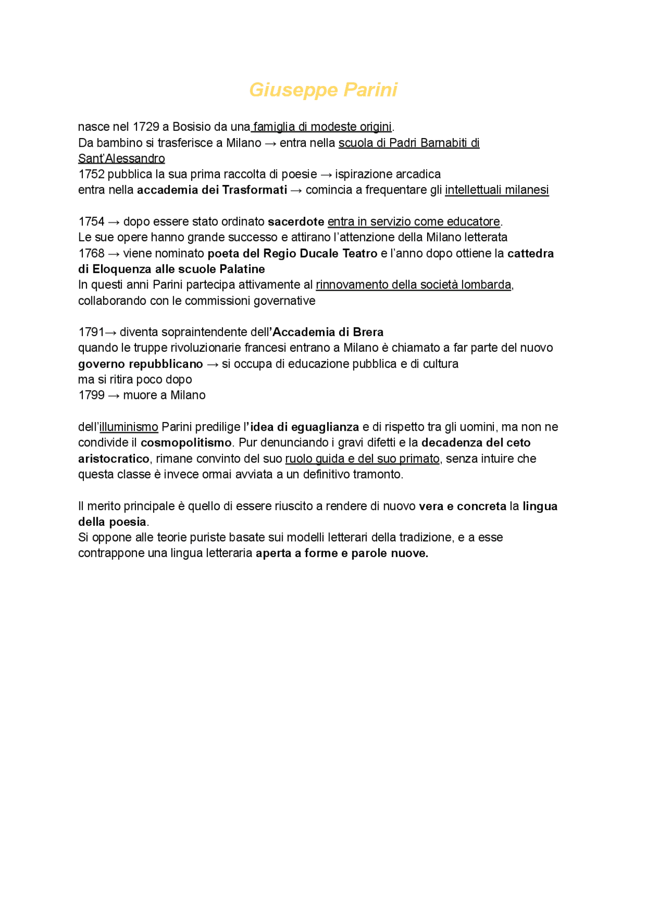 Appunti Sul Personaggio Di Giuseppe Parini Appunti Di Italiano Docsity