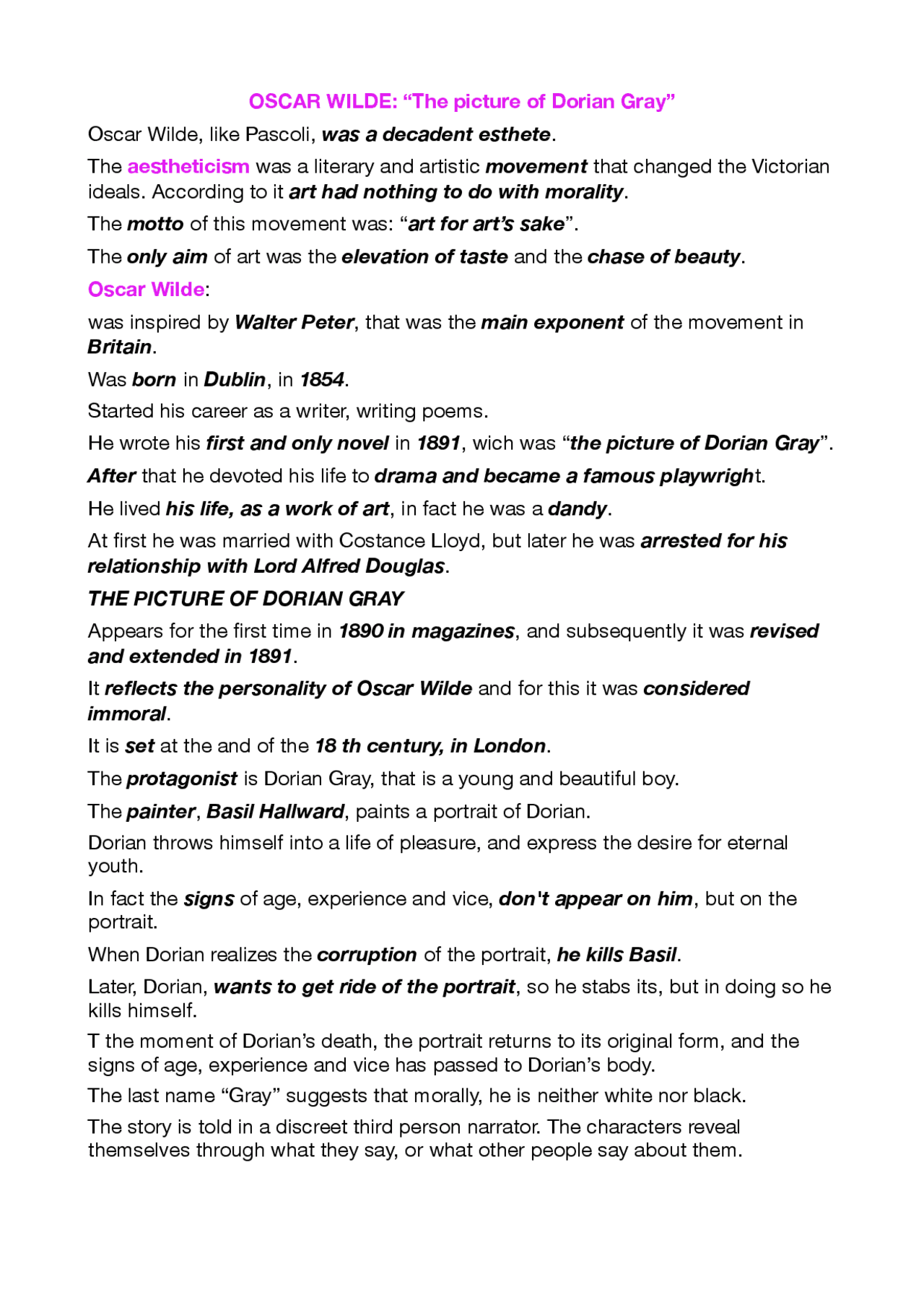 OSCAR WILDE: “The picture of Dorian Gray” | Esquemas y mapas ...