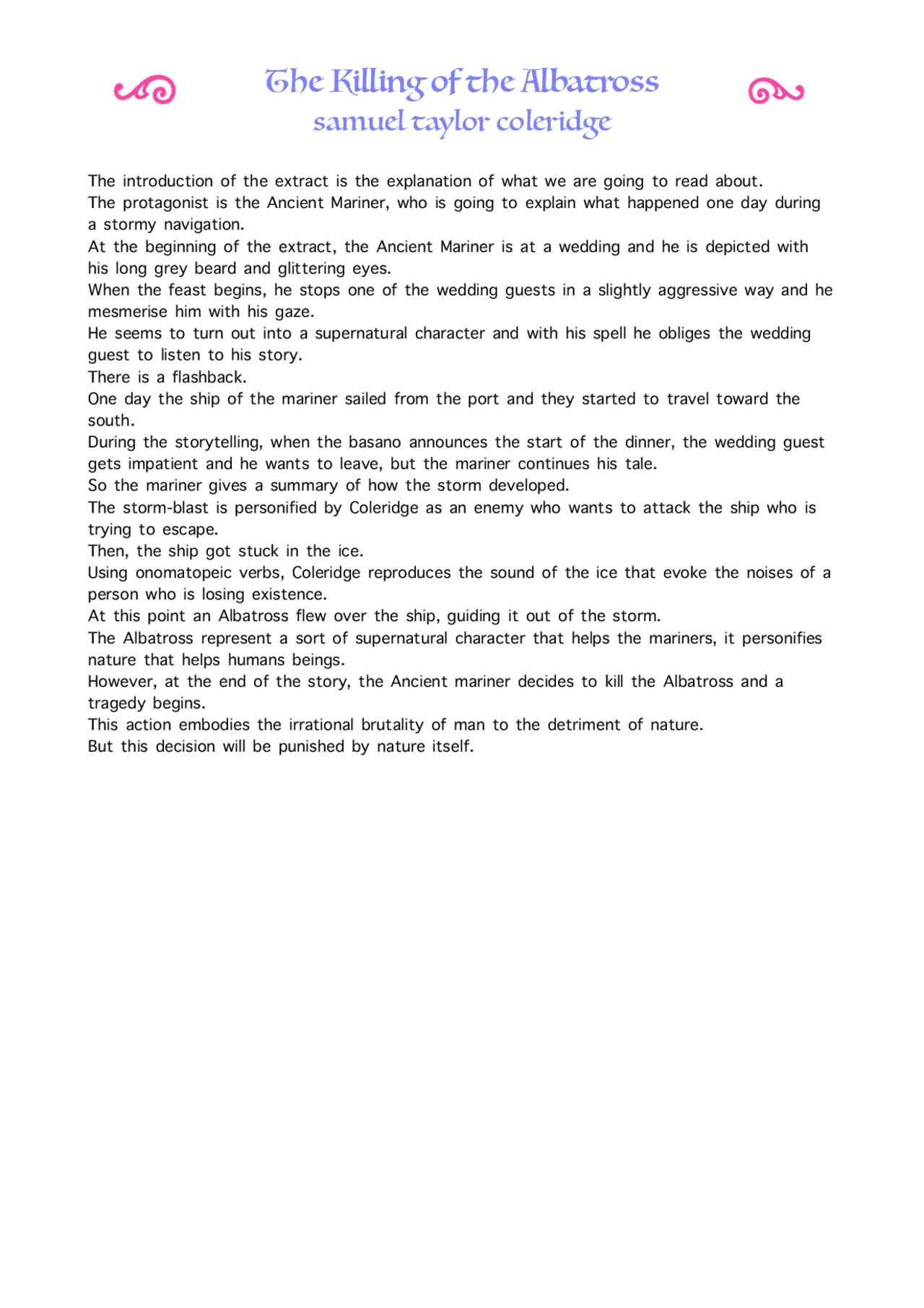 The killing of the Albatross riassunto | Appunti di Inglese | Docsity