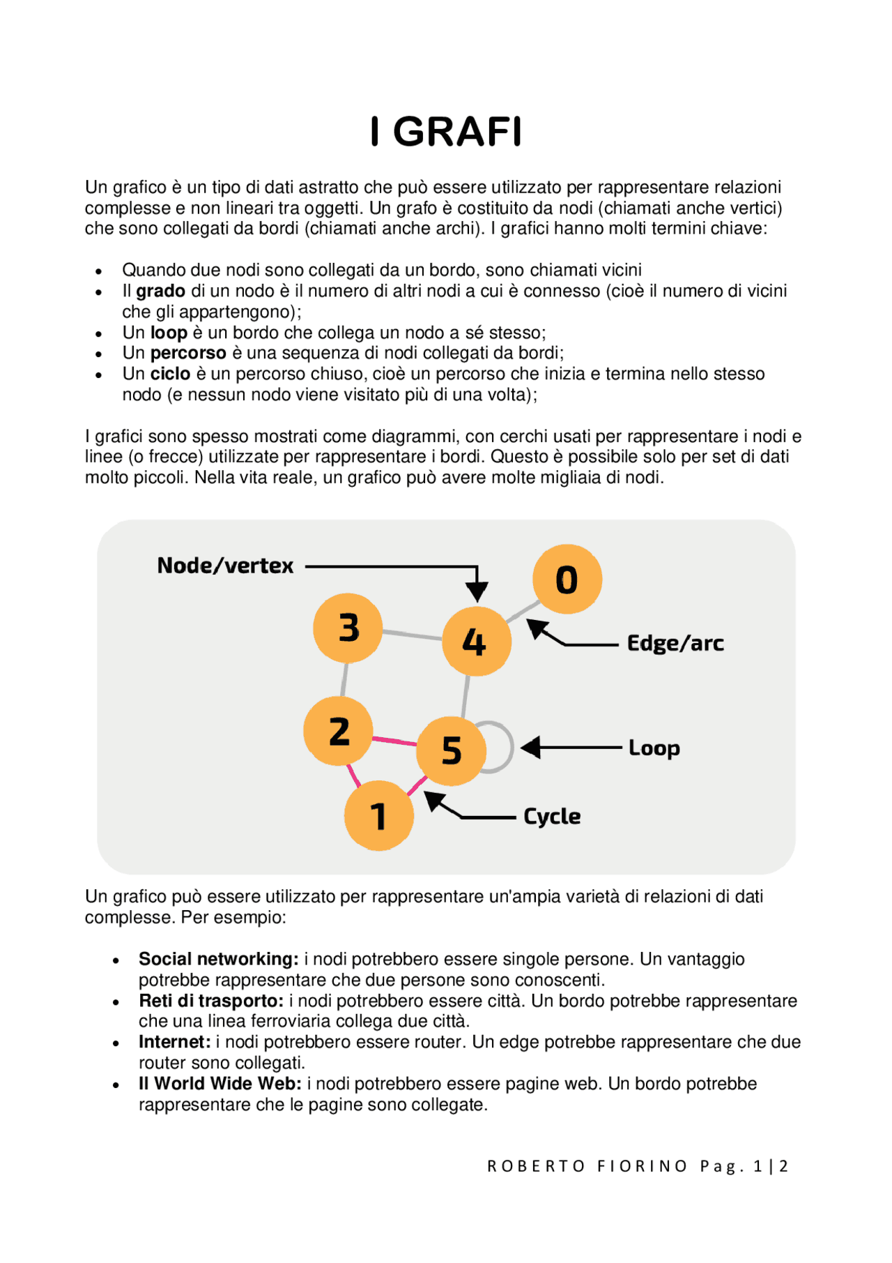 La teoria dei grafi => Appunti | Appunti di Sistemi di reti | Docsity