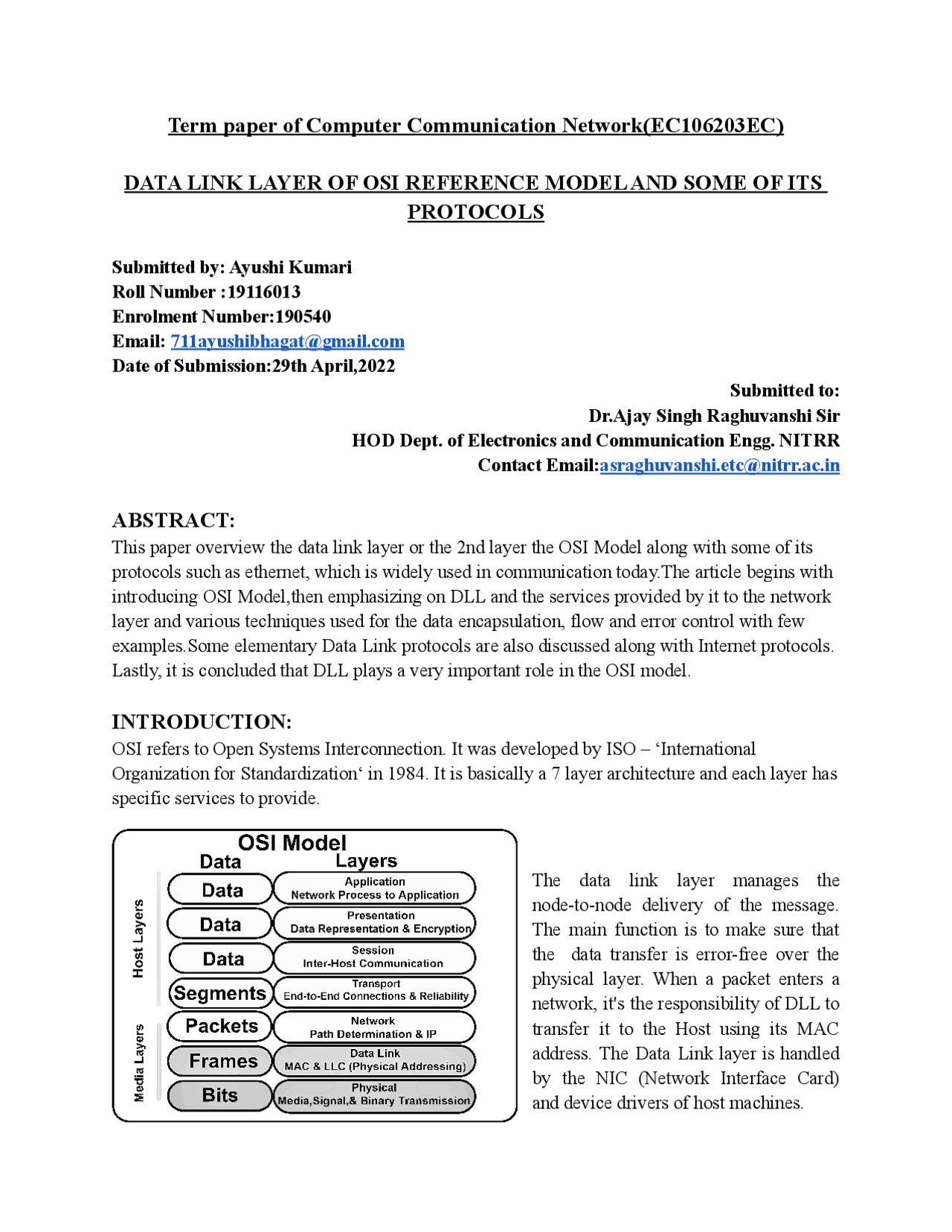 Data Link Layers In Computer Networks Lecture Notes Computer Networks
