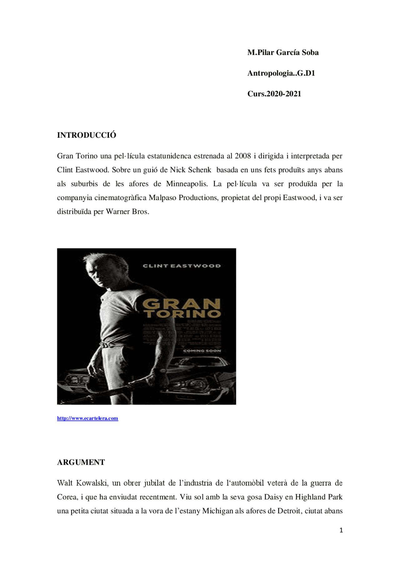 El Gran Torino, película estadunidense | Apuntes de Antropología | Docsity