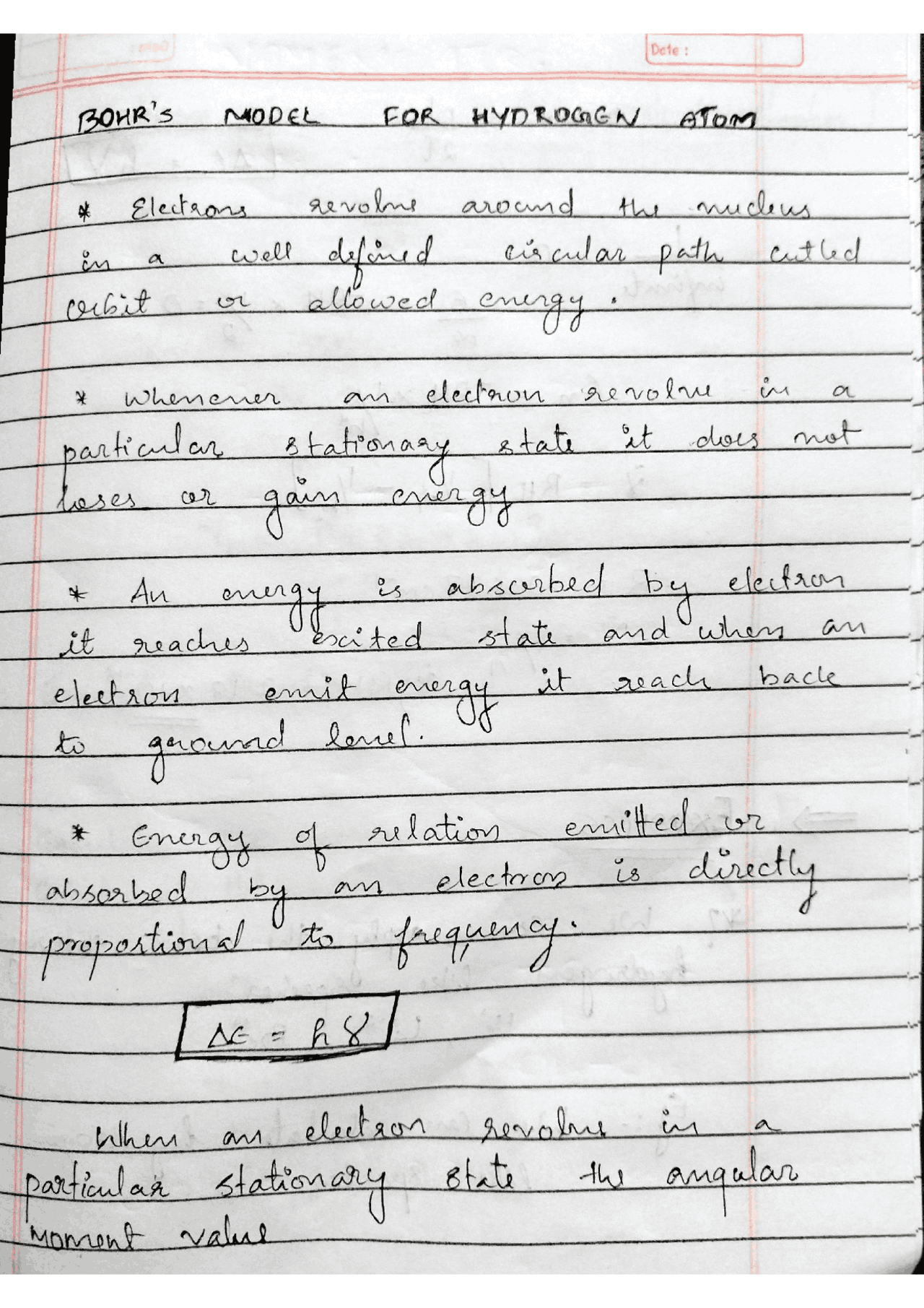 Bohrs Atom Models Explanation Lecture Notes Chemistry Docsity