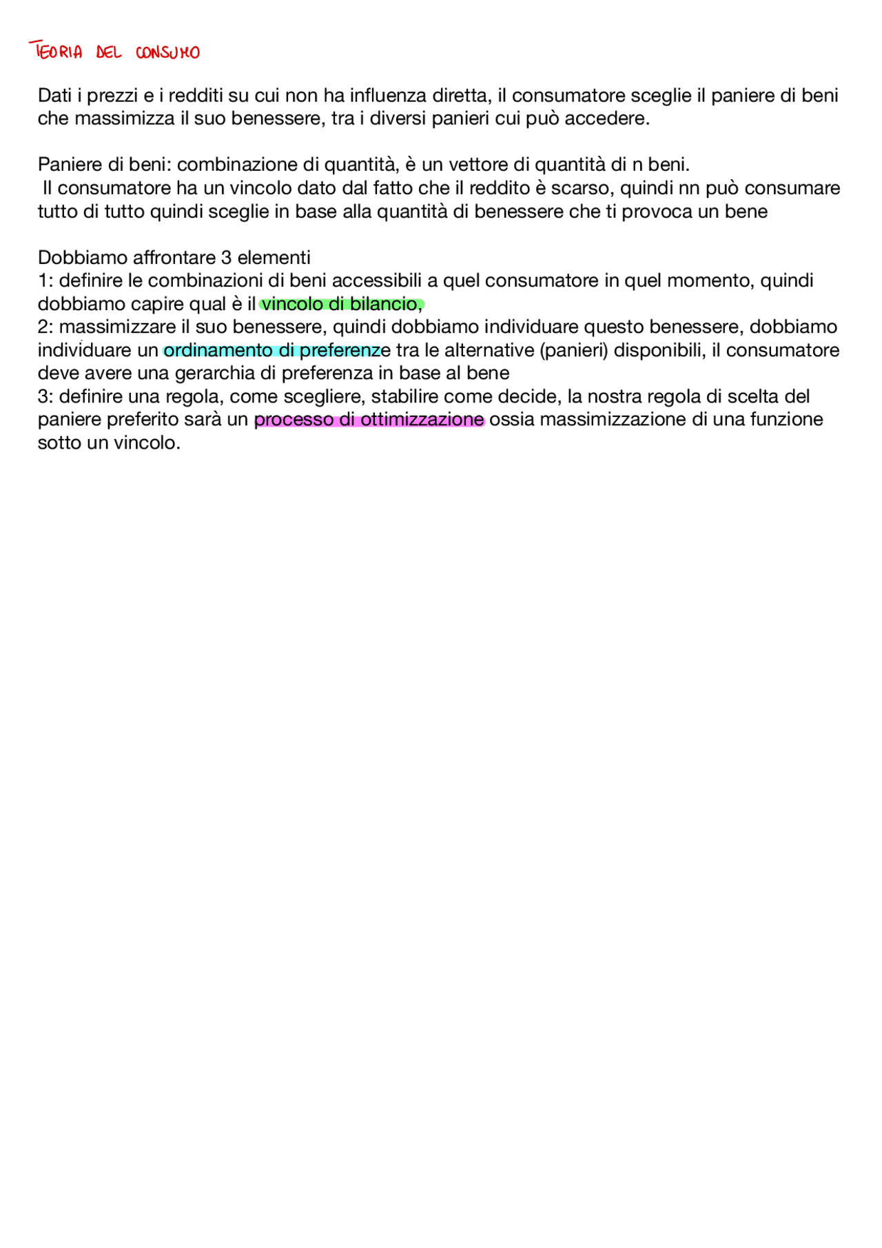 Teoria Del Consumo E Vincolo Di Bilancio Appunti Di Microeconomia