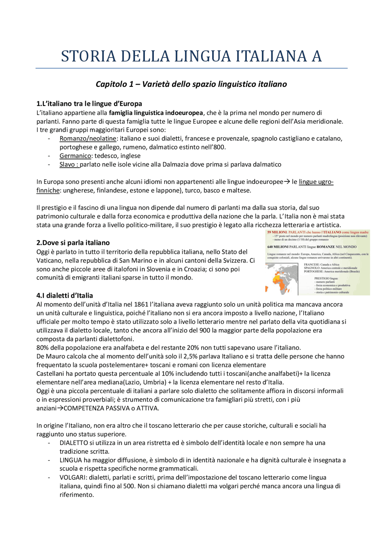 STORIA DELLA LINGUA ITALIANA A - La storia | Sintesi del corso di ...