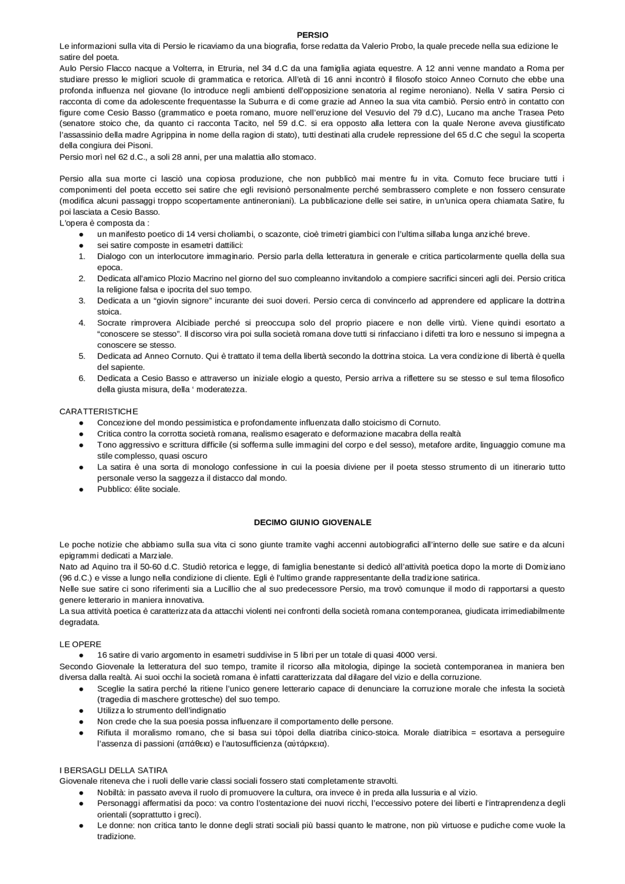 Riassunto su Persio e Giovenale | Schemi e mappe concettuali di Lingue e letterature classiche ...