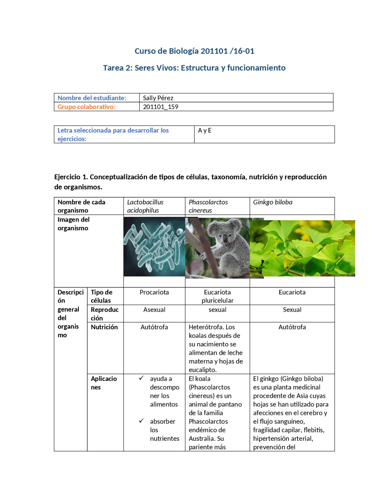 Tarea 2: Seres Vivos: Estructura y funcionamiento | Ejercicios de ...