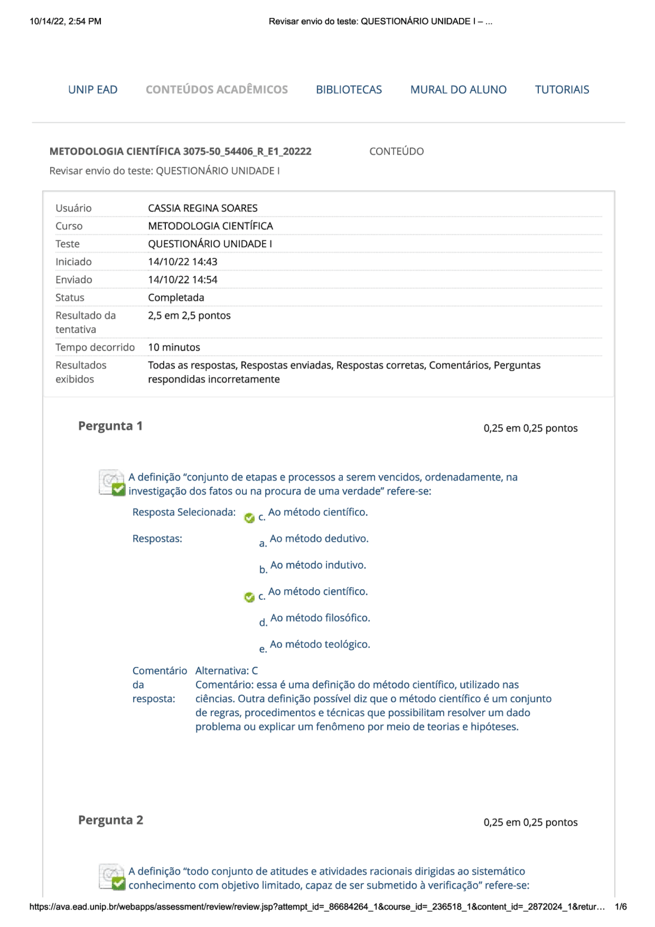 Questionário I Metodologia Científica Exercícios Metodologia Docsity