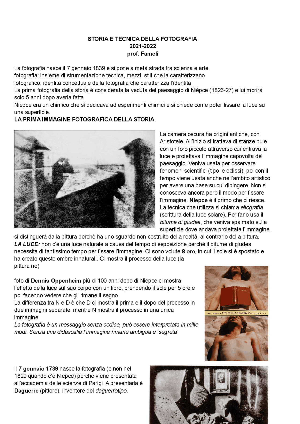 Storia e tenica della fotografia | Appunti di fotografia | Docsity