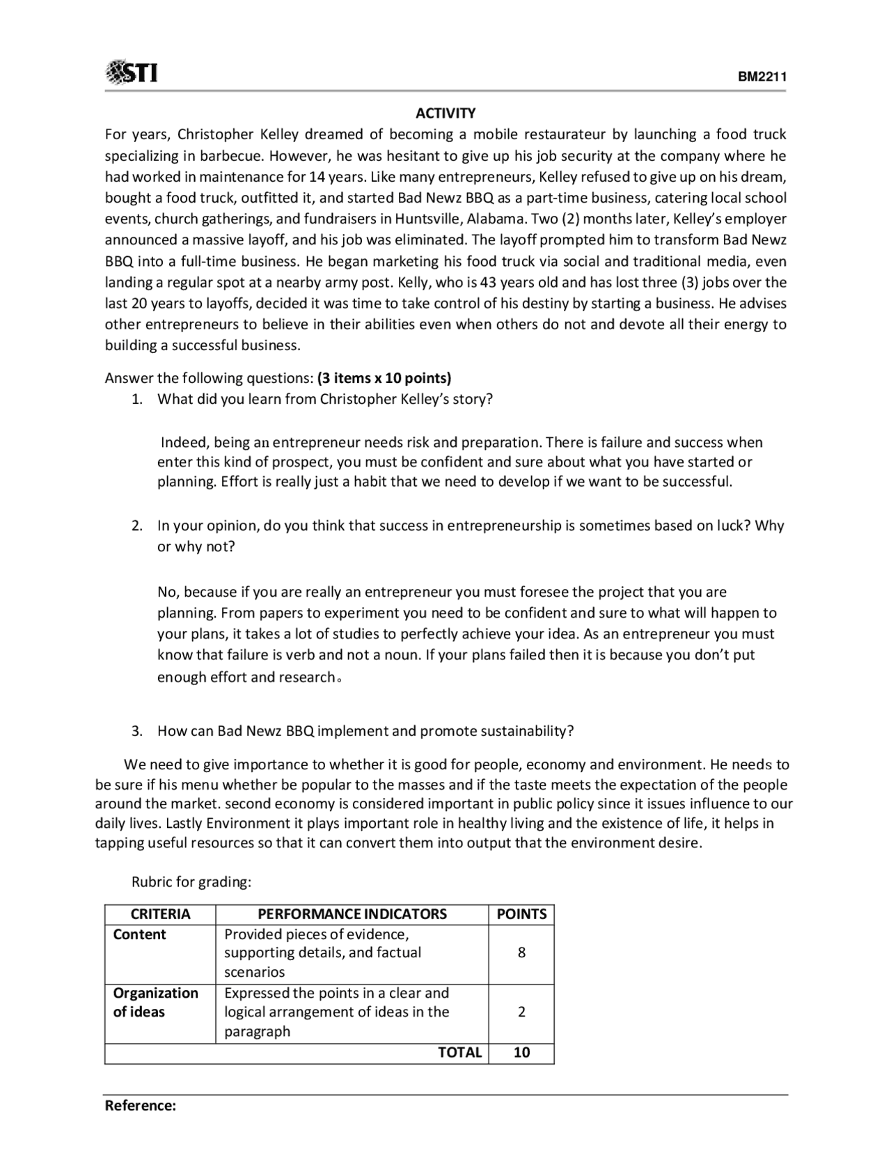 Entrepreneurial topics | High school final essays Business | Docsity