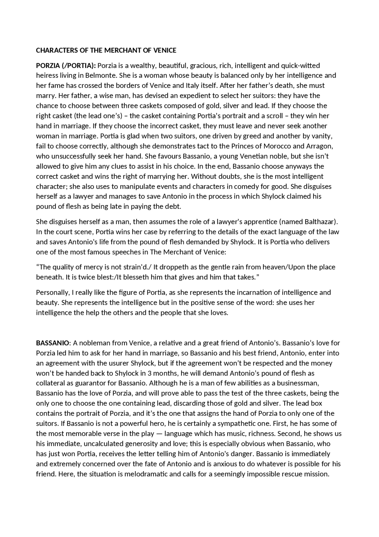 Characters of "The Merchant of Venice" by William Shakespeare | Appunti ...