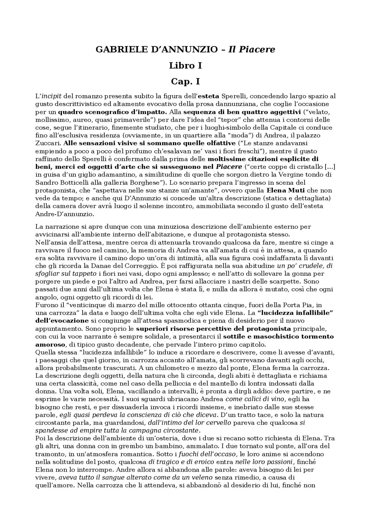 Riassunto e commento de "Il Piacere" di Gabriele D'Annunzio | Sintesi ...