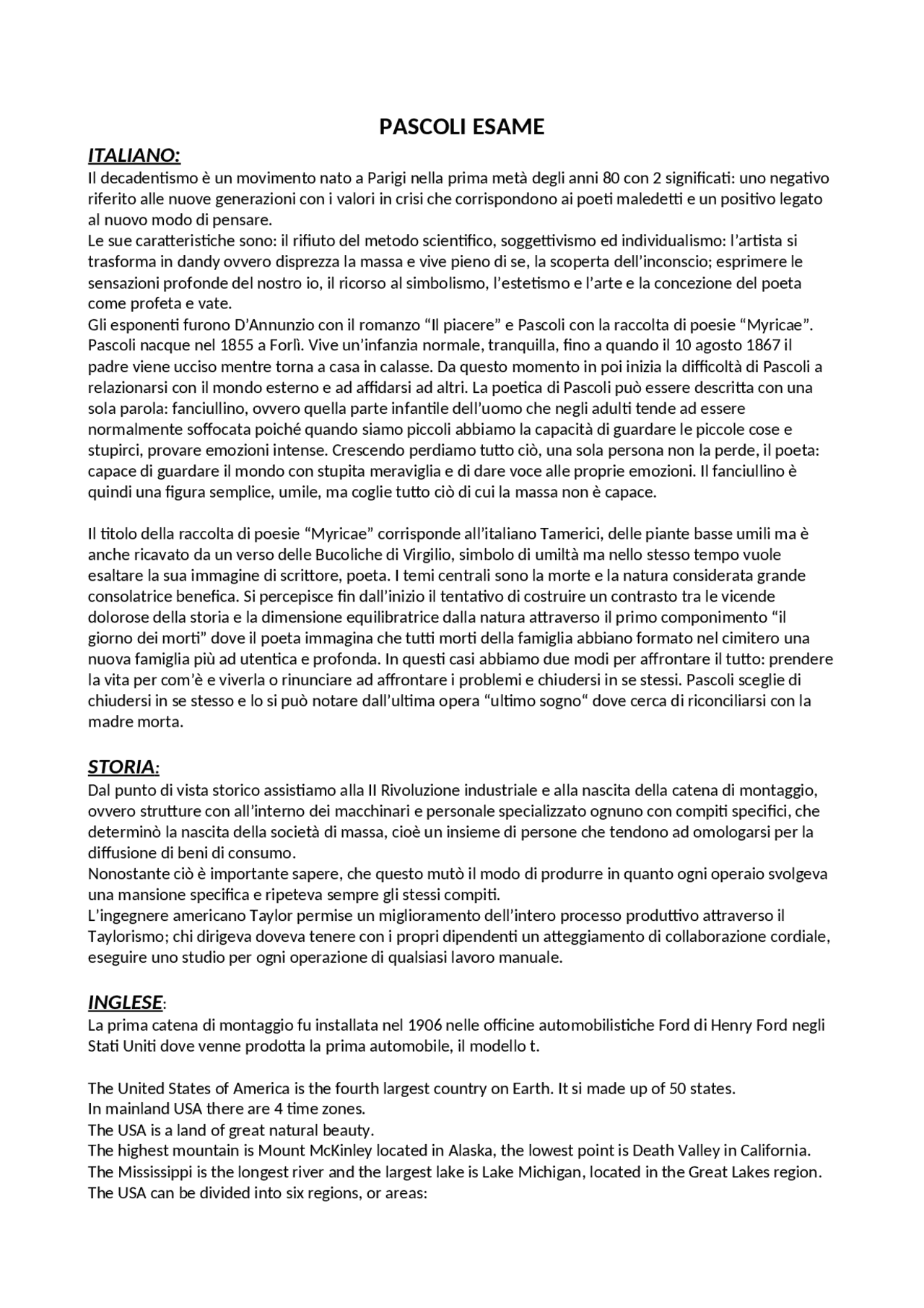 Tesina maturità giovanni Pascoli | Tesine di Maturità di Italiano | Docsity