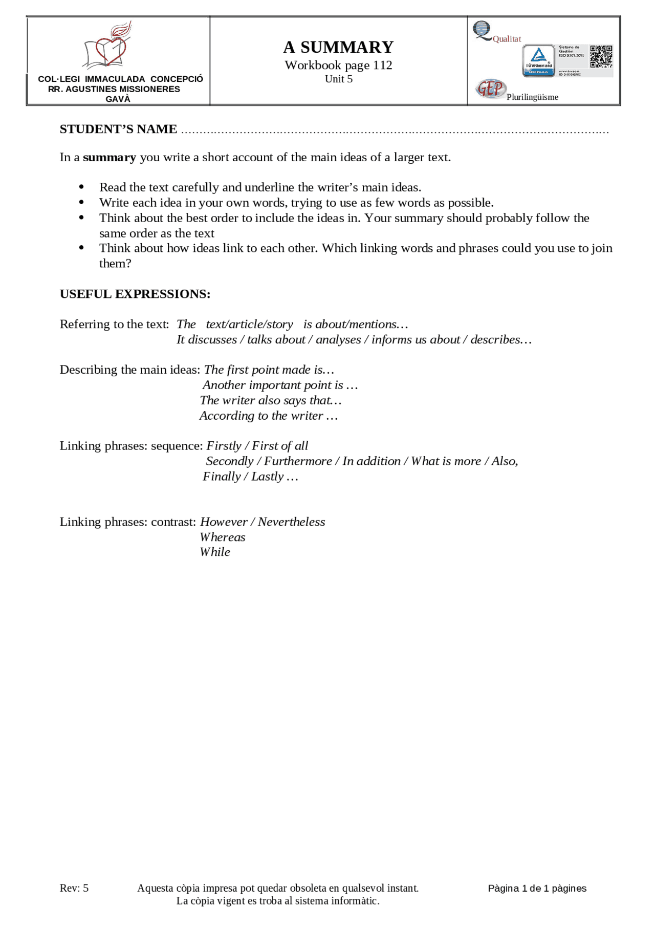 Writing Summary Ingles | Guías, Proyectos, Investigaciones de Inglés ...