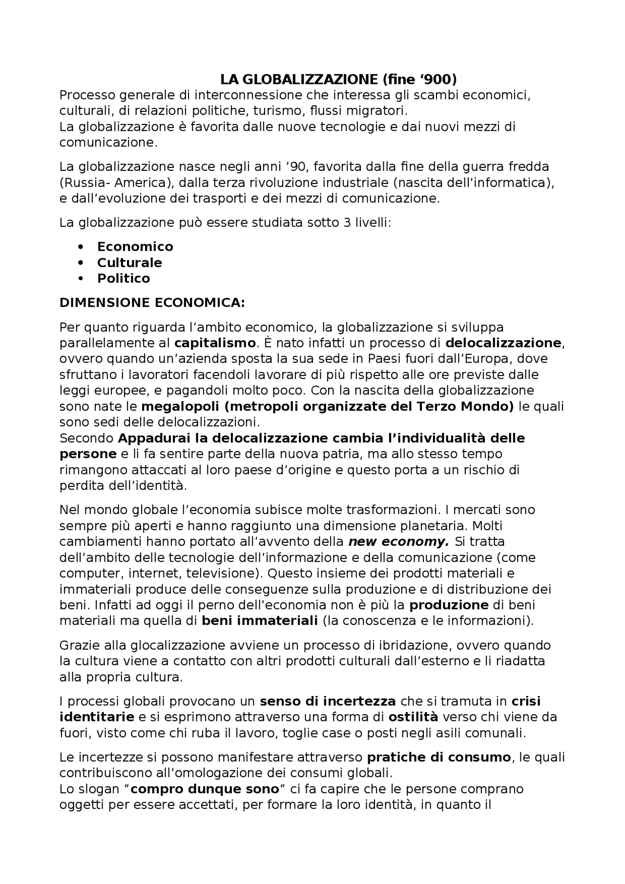 Globalizzazione E Multiculturalismo Appunti Di Scienze Umane Docsity