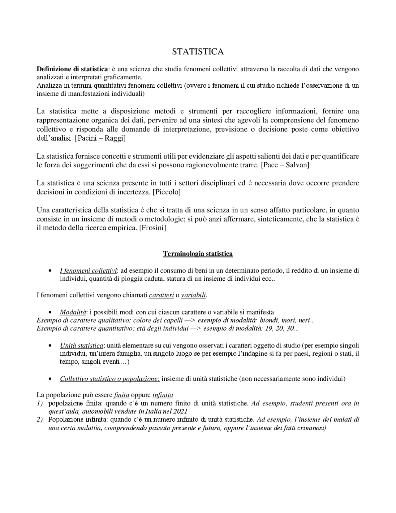 Appunti Statistica 1° semestre Zanarotti Unicatt | Dispense di Statistica | Docsity
