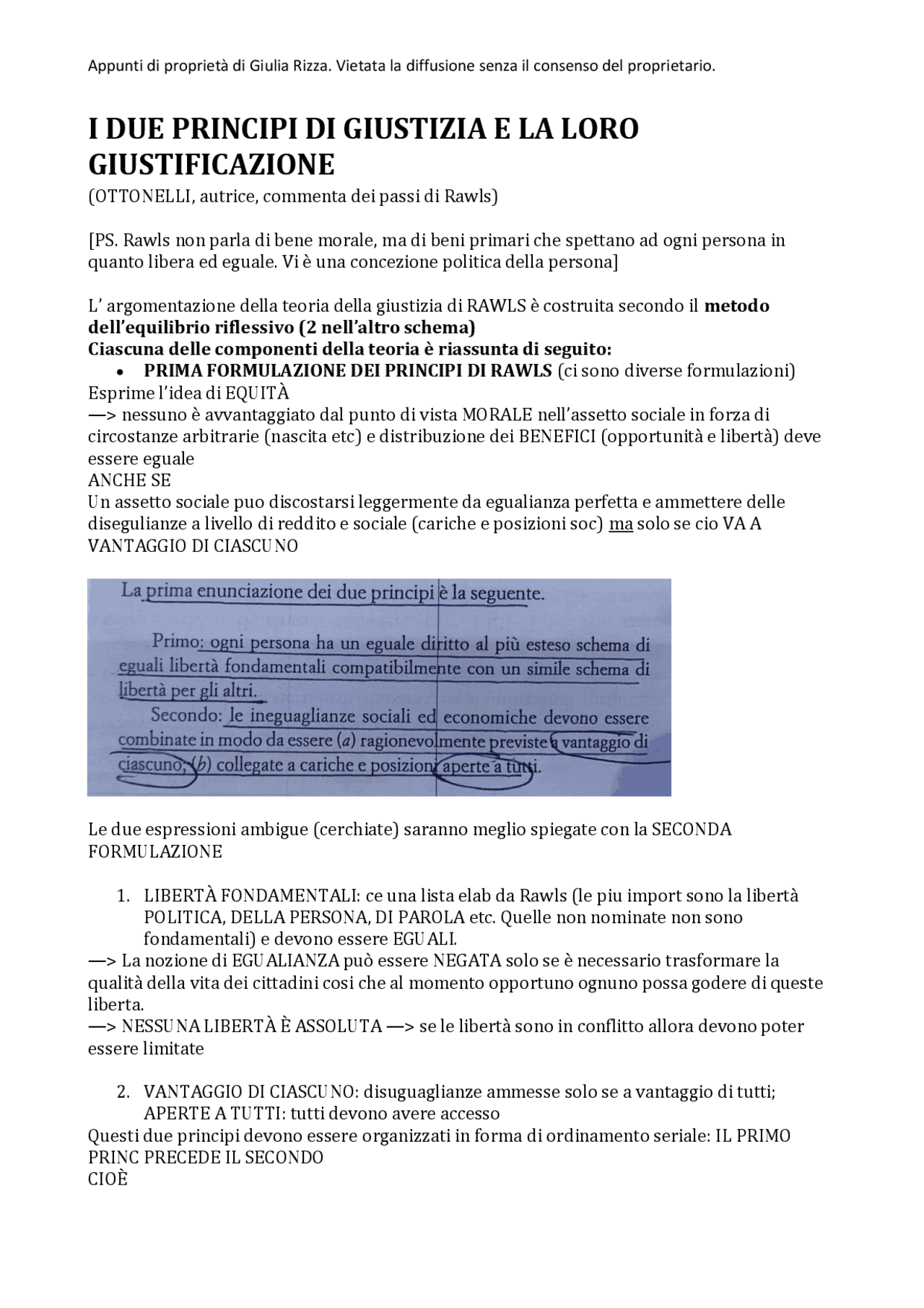 I Due Principi Di Giustizia E La Loro Giustificazione Dispense Di