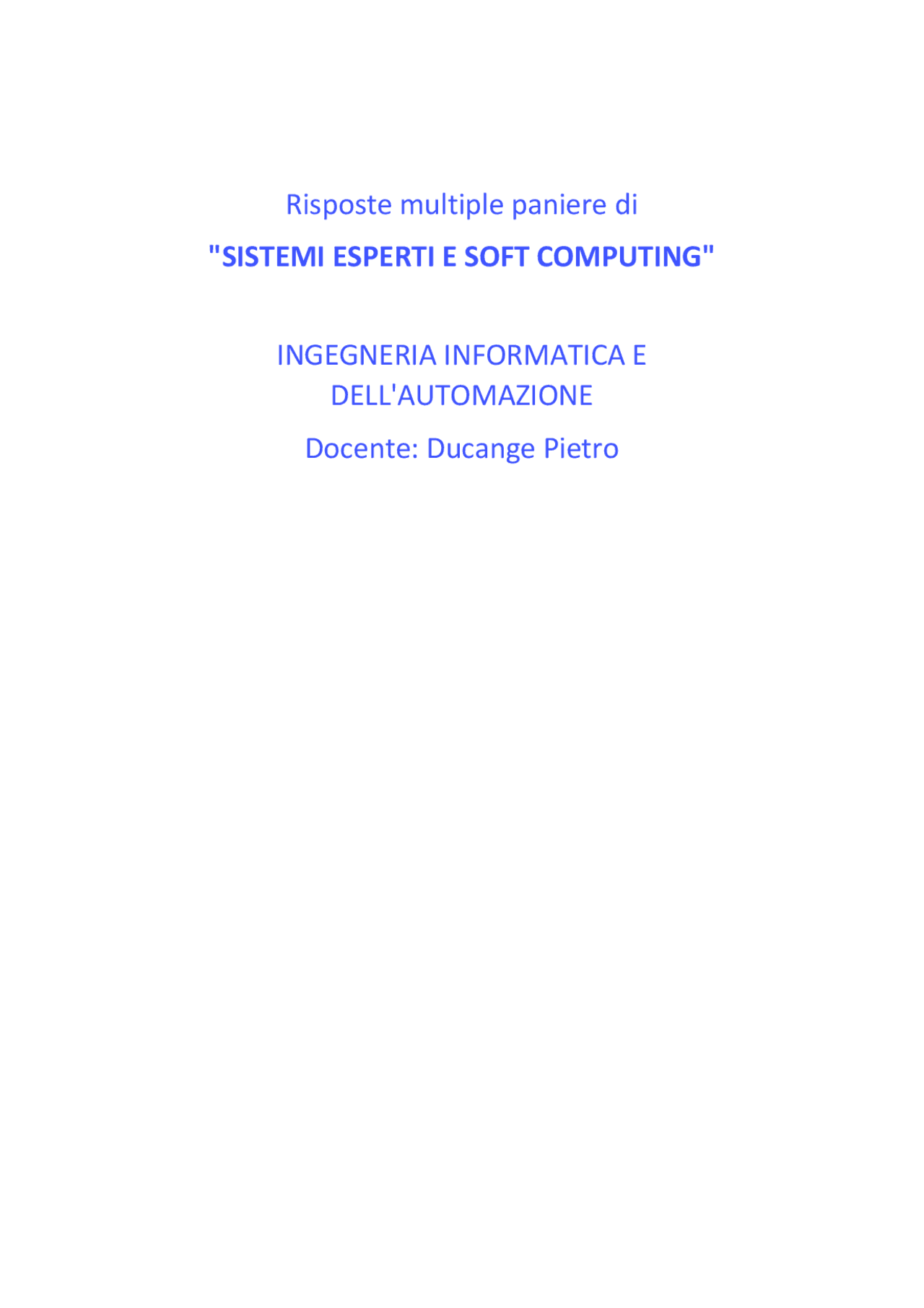 Risposte Multiple Paniere Di Sistemi Esperti E Soft Computing Ecampus