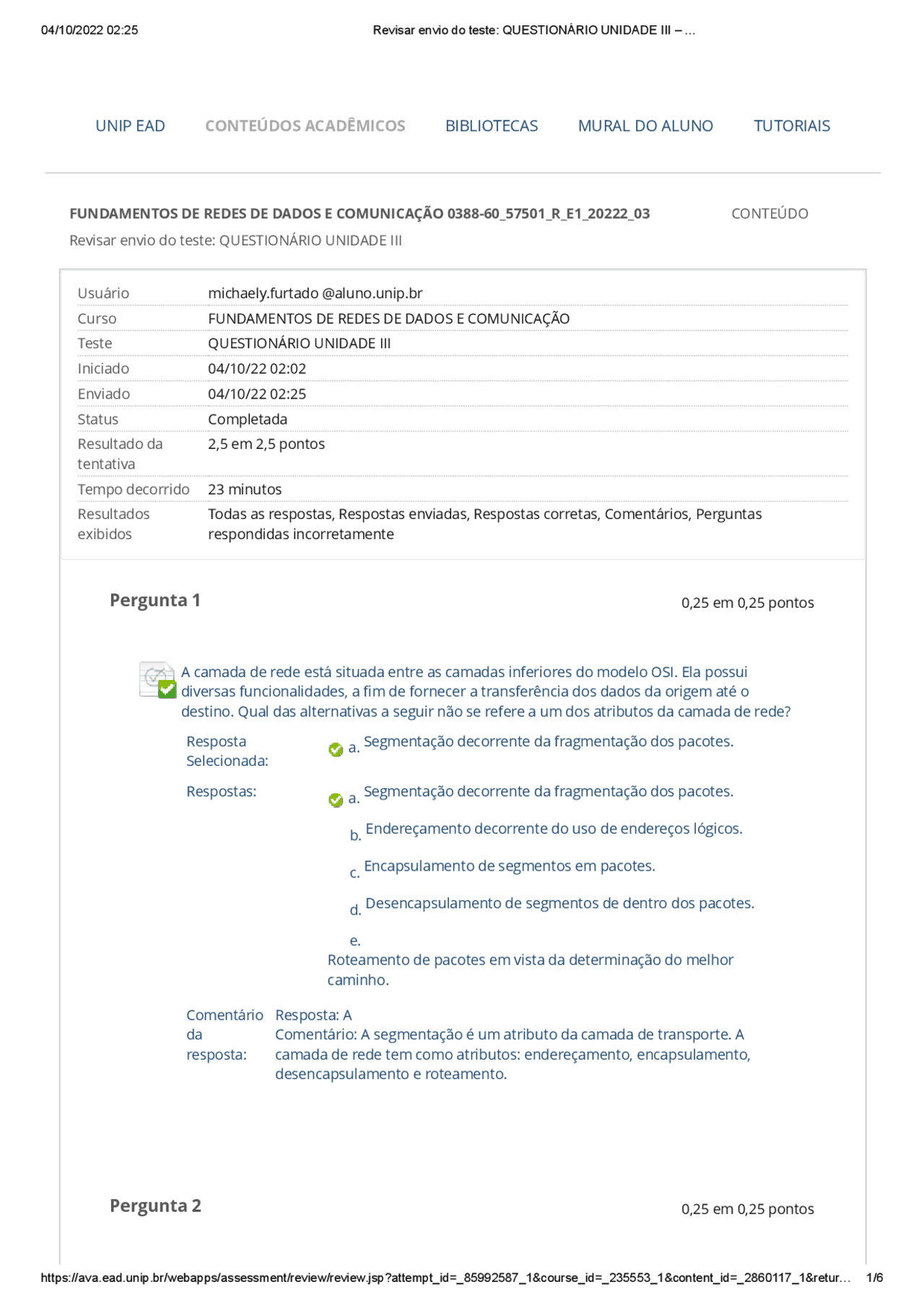 Questionário Unip Fundamentos De Redes De Dados E Comunicações Unidade