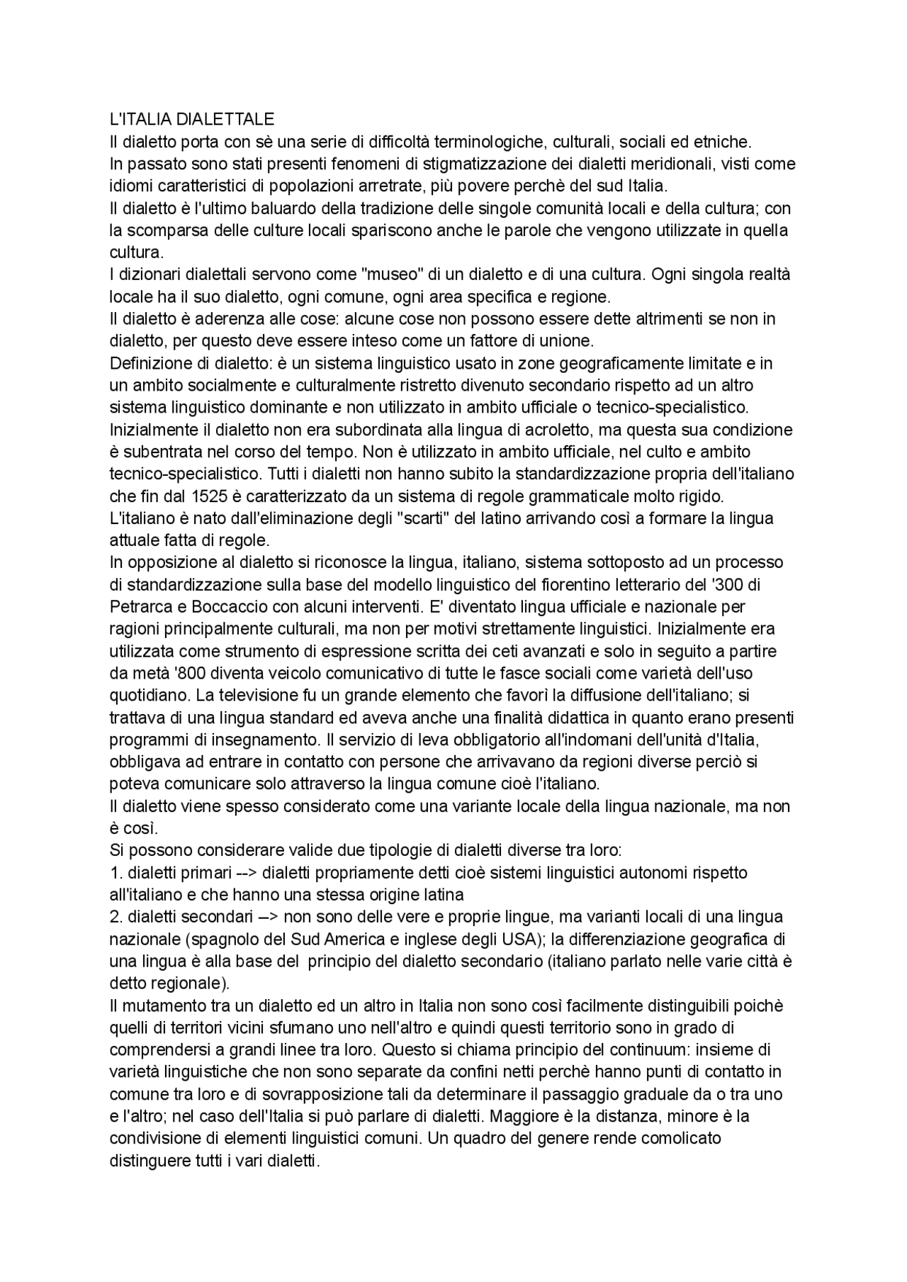 Litalia E I Suoi Dialetti Appunti Di Linguistica Docsity