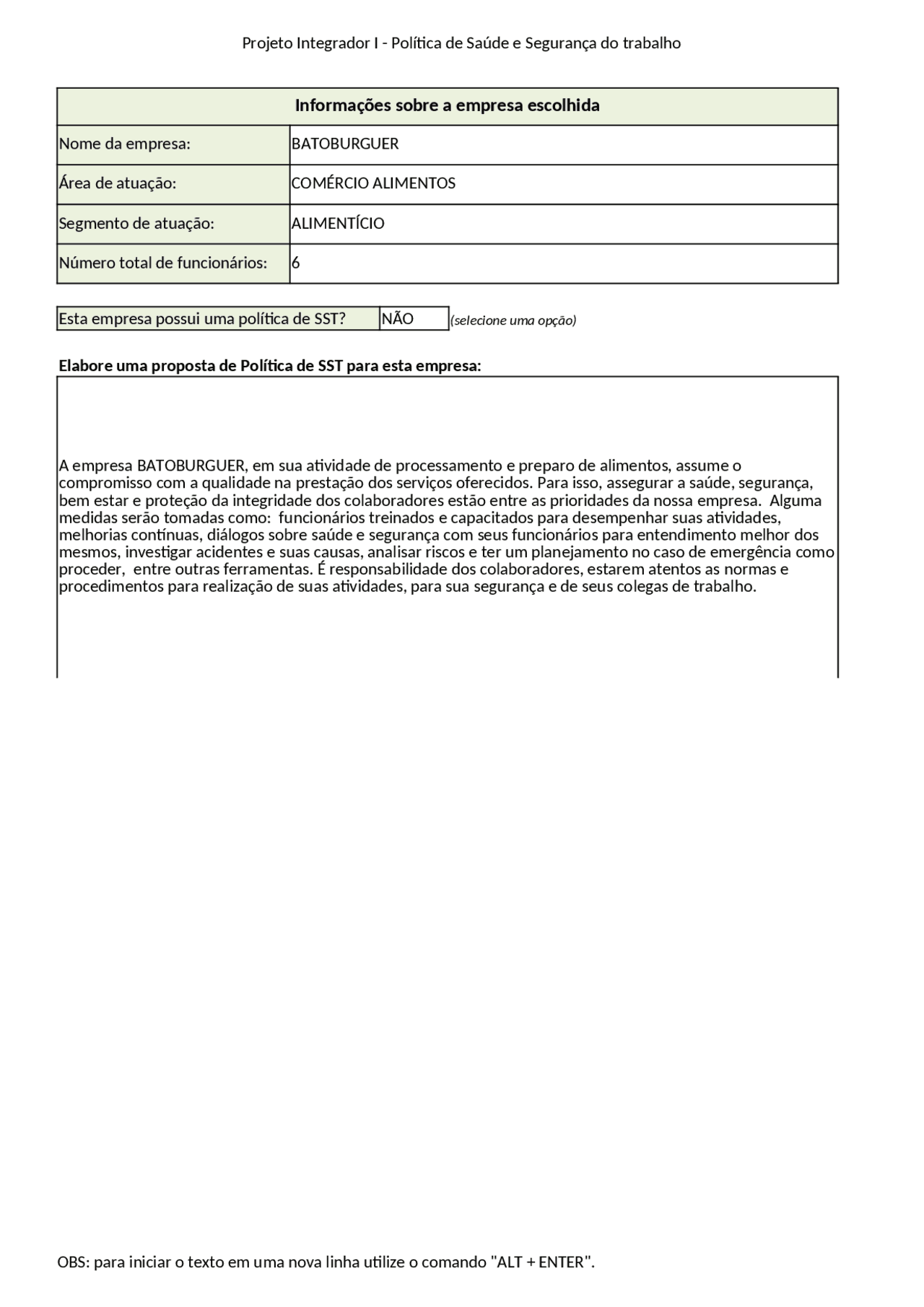Projeto Integrador Epis Exercícios Matérias Técnicas Docsity