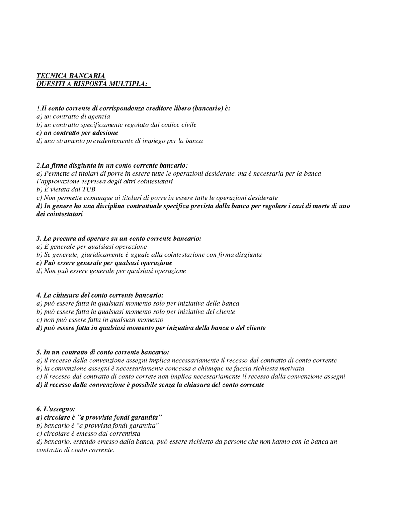 Domande Risposta Multipla Di Tecnica Bancaria Prove Desame Di