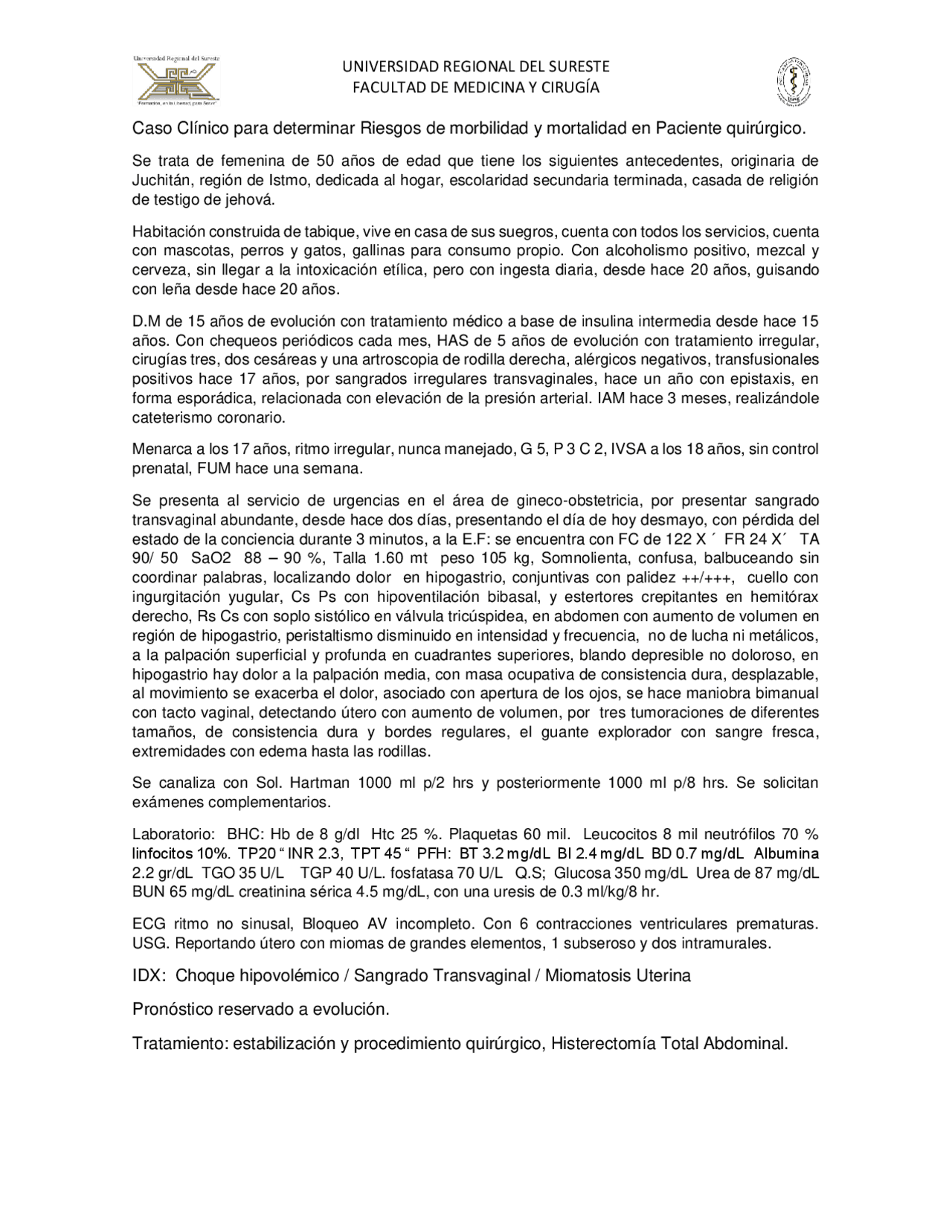 Caso Clínico Y Escala De Riesgos Slides Of General Surgery Docsity