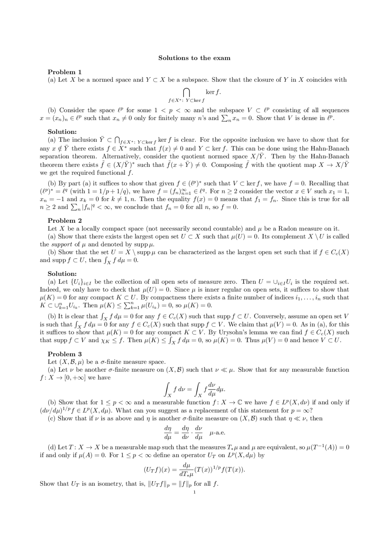 Exercises On Functional Analysis Exercises Functional Analysis Docsity 